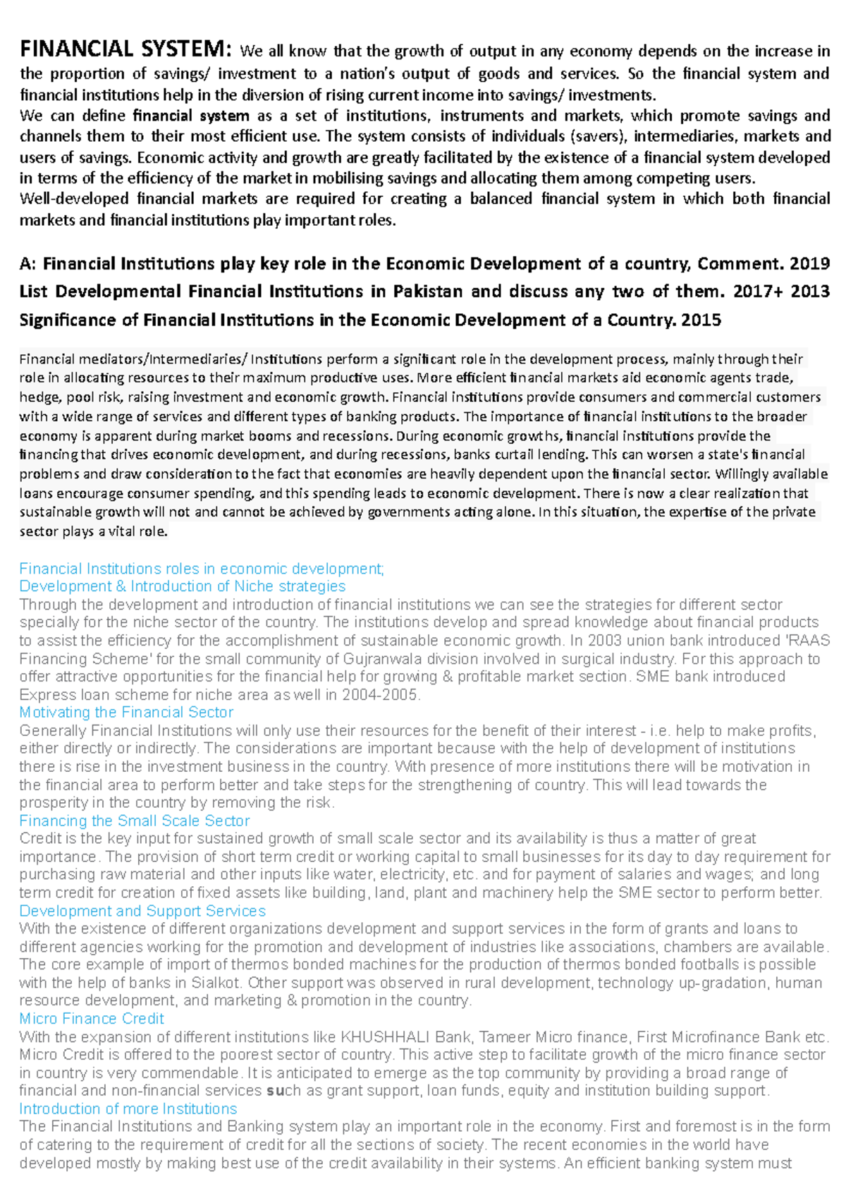 Financial System full notes - FINANCIAL SYSTEM: We all know that the ...