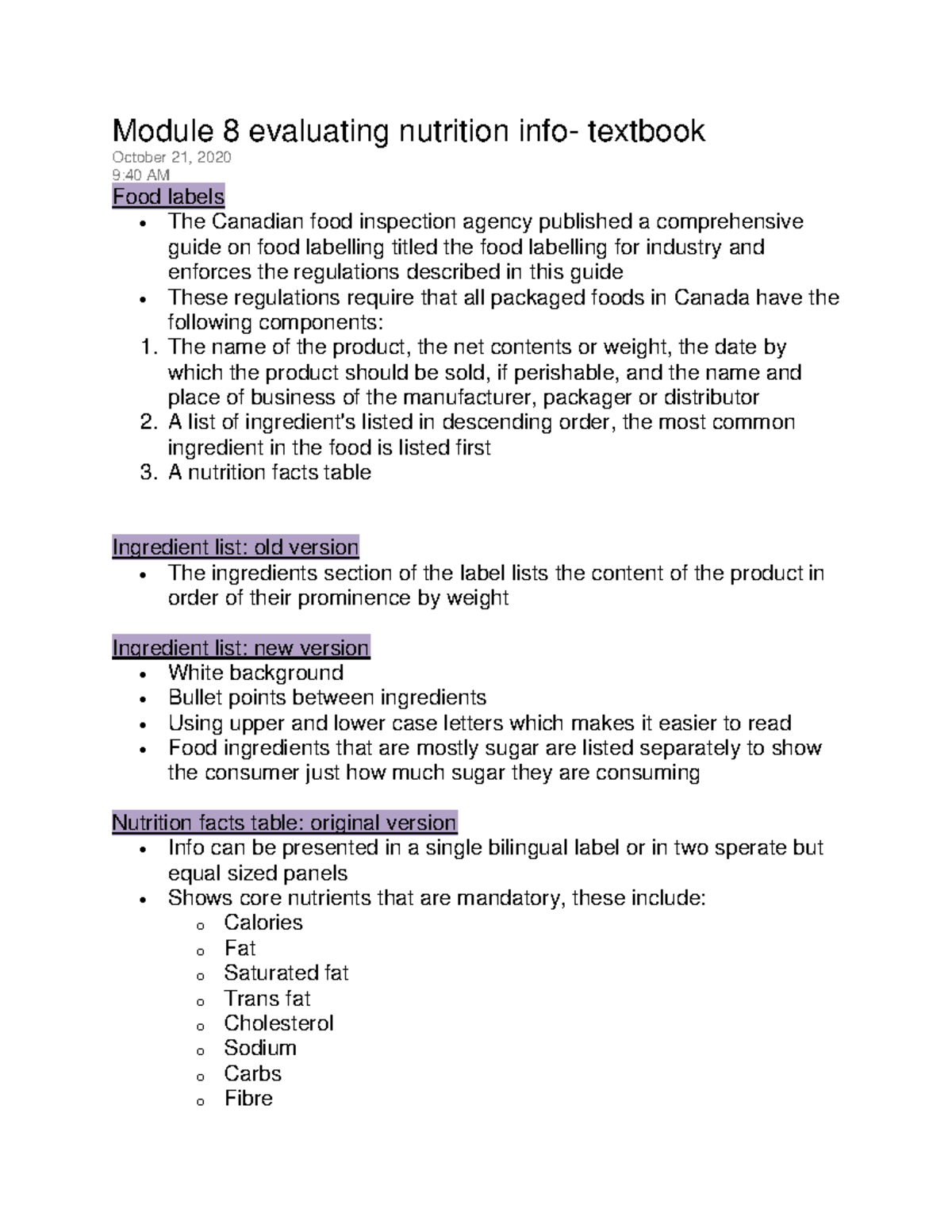 Module 8 - Notes - nutrition textbook - Module 8 evaluating nutrition ...