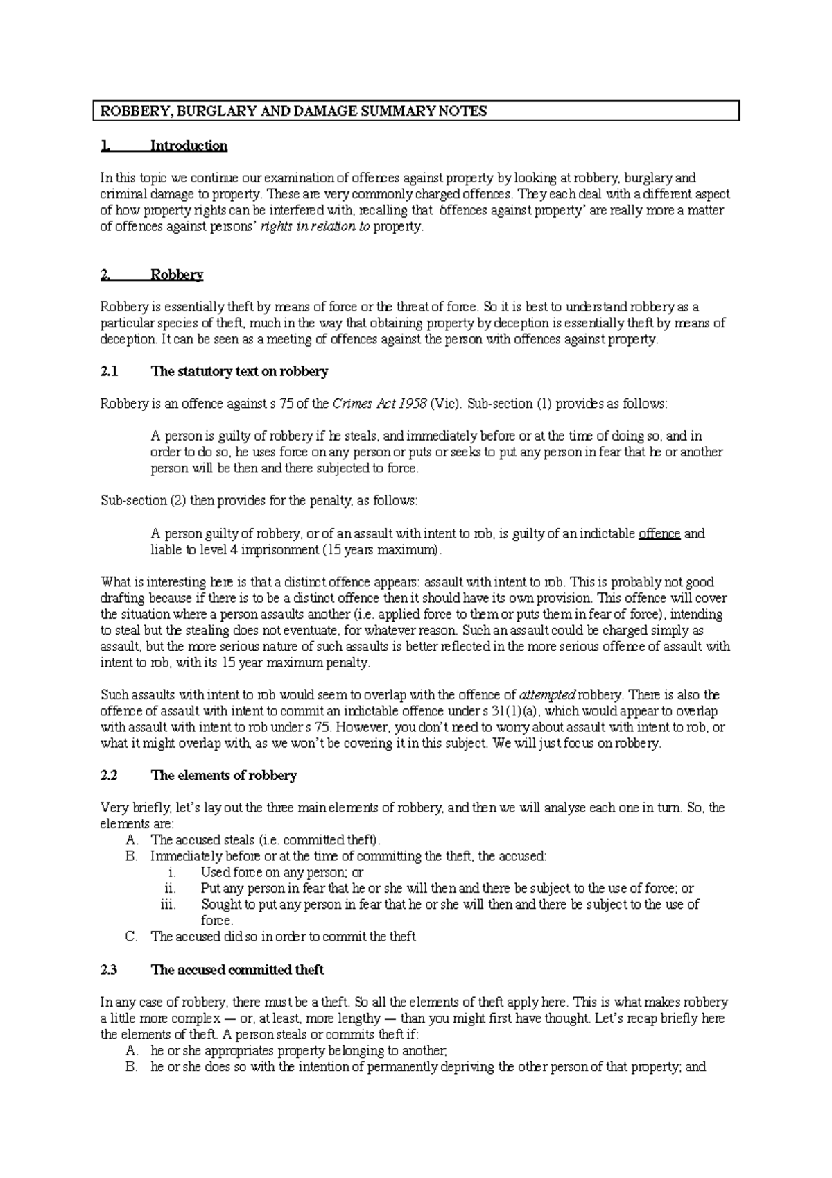 Robbery - SUMMARY NOTES FOR CRIM LAW - ROBBERY, BURGLARY AND DAMAGE ...