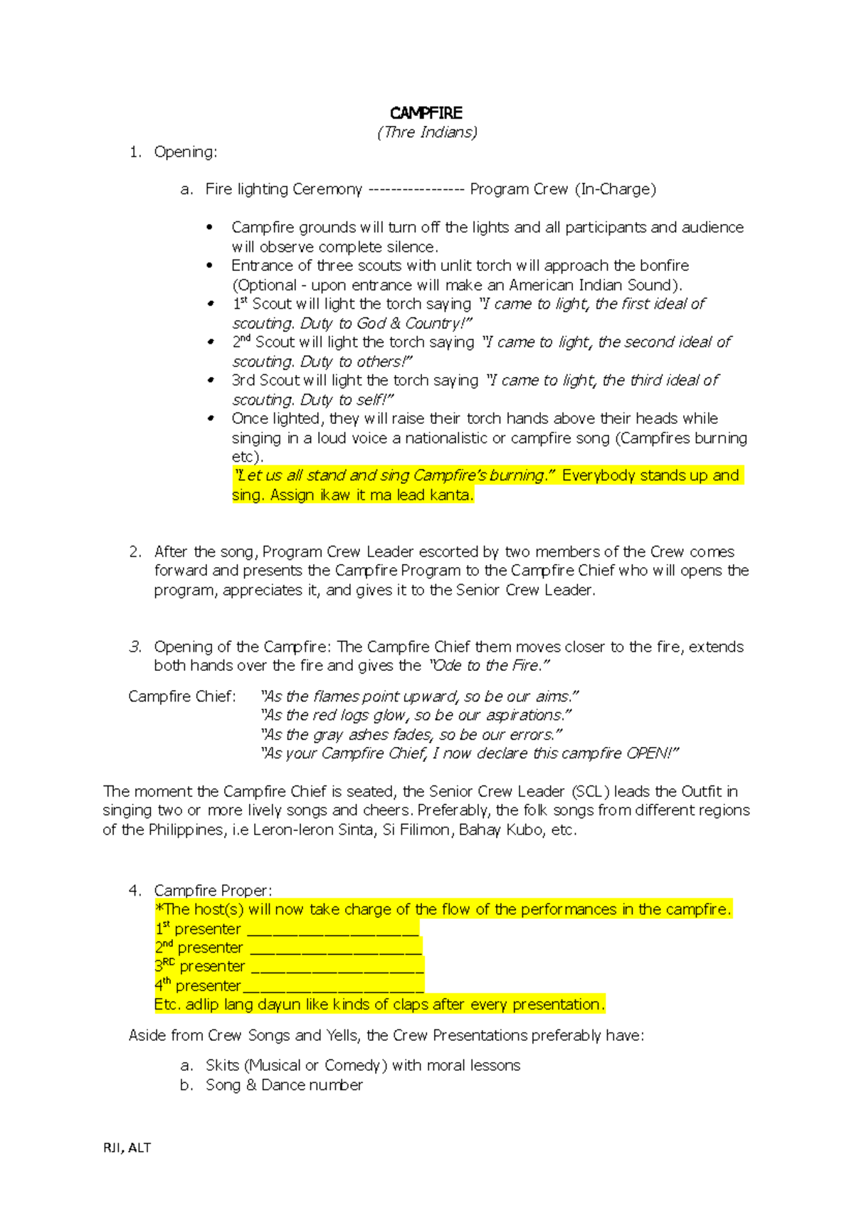 Campfire three-indians - CAMPFIRE (Thre Indians) Opening: a. Fire ...