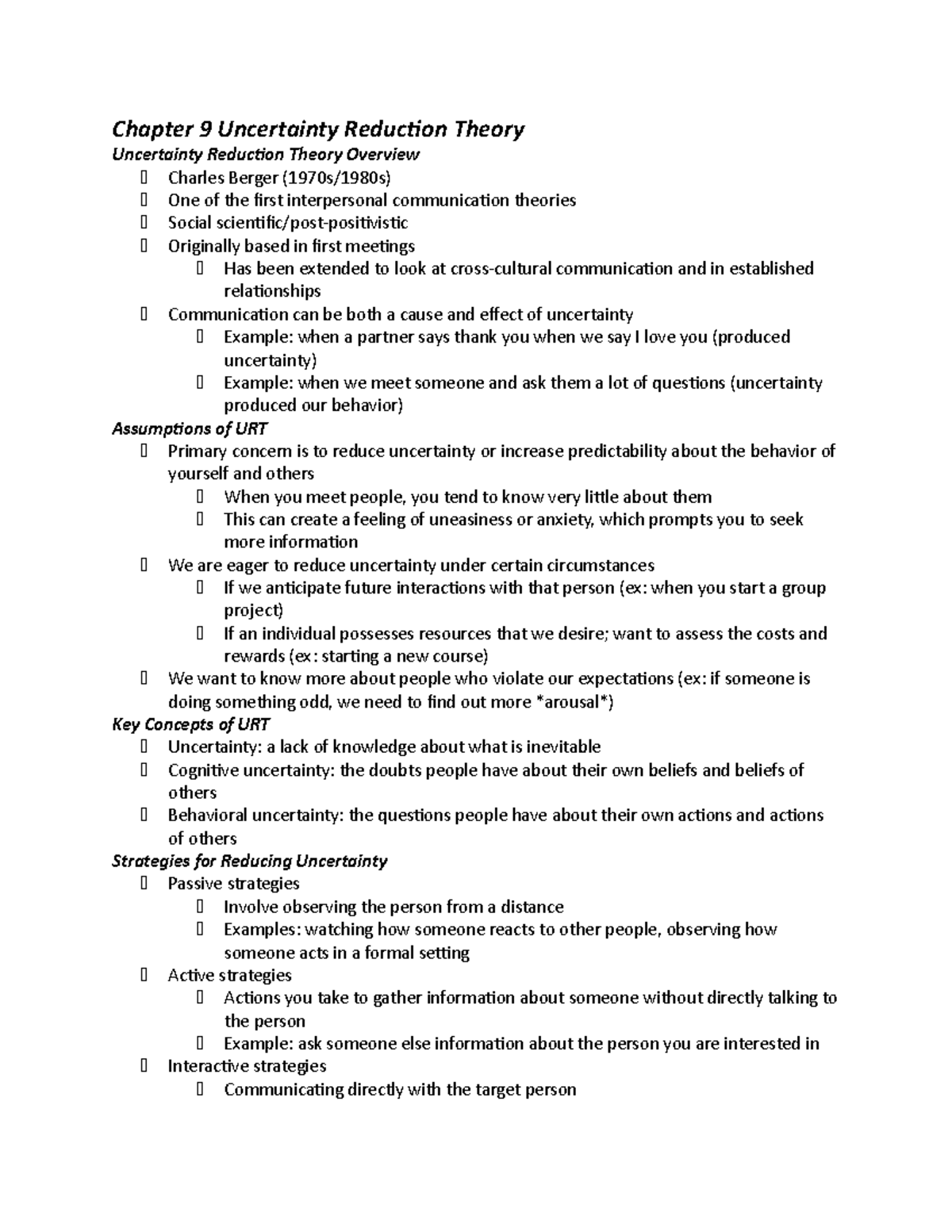 Ch9 Uncertainty Reduction Theory - Chapter 9 Uncertainty Reduction ...
