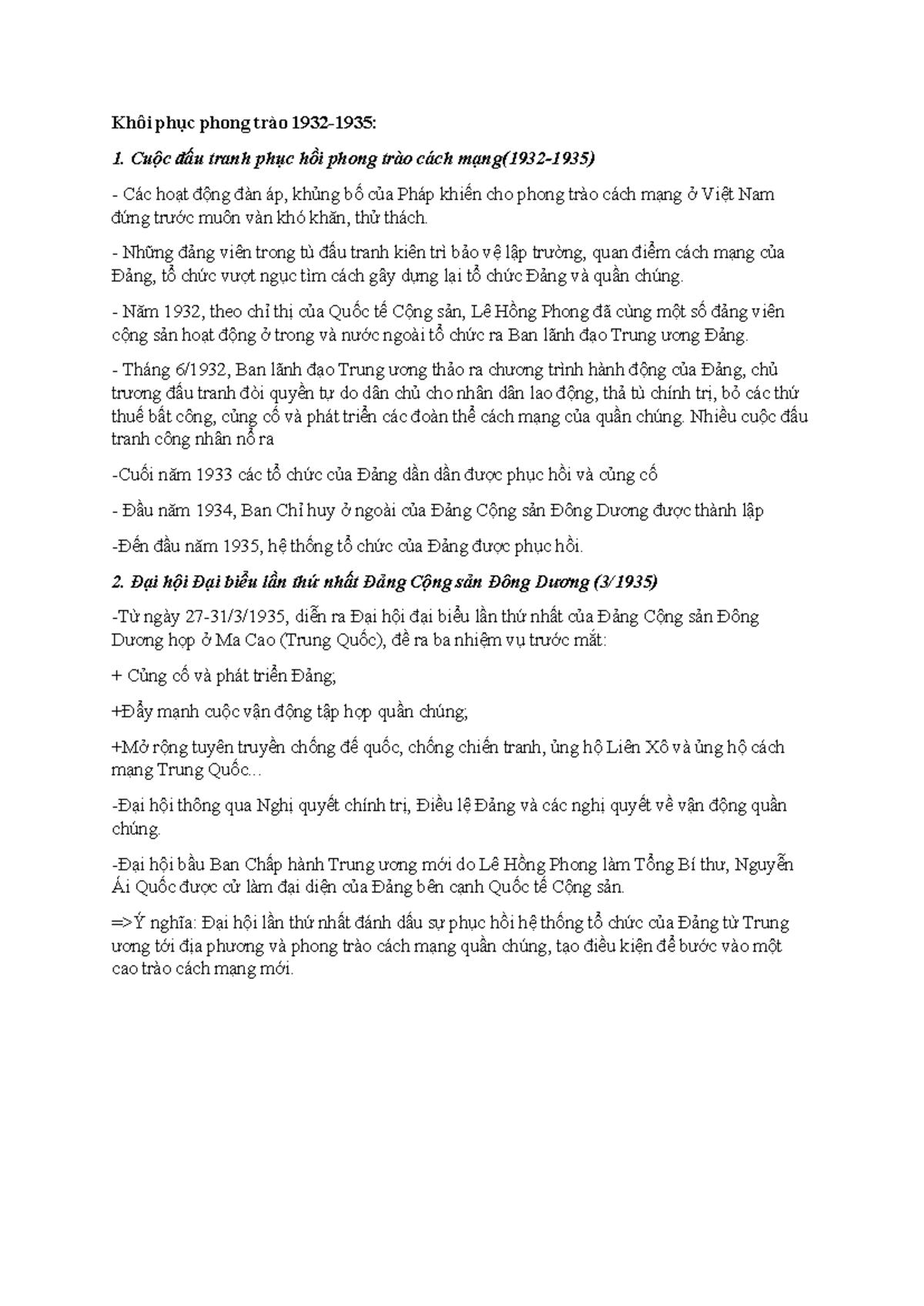 Khôi phục phong trào 1932-1935 - Khôi phục phong trào 1932-1935: Cuộc đấu tranh phục hồi phong ...