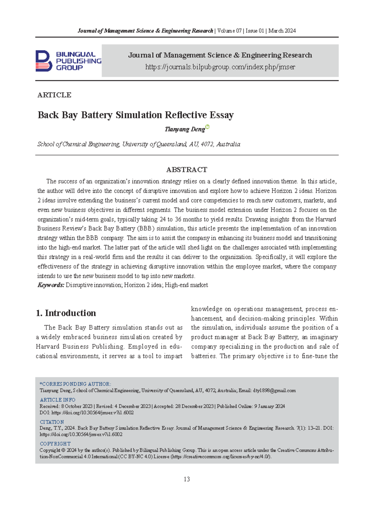 Back Bay Battery Simulation Reflective Essay - Journal of Management ...