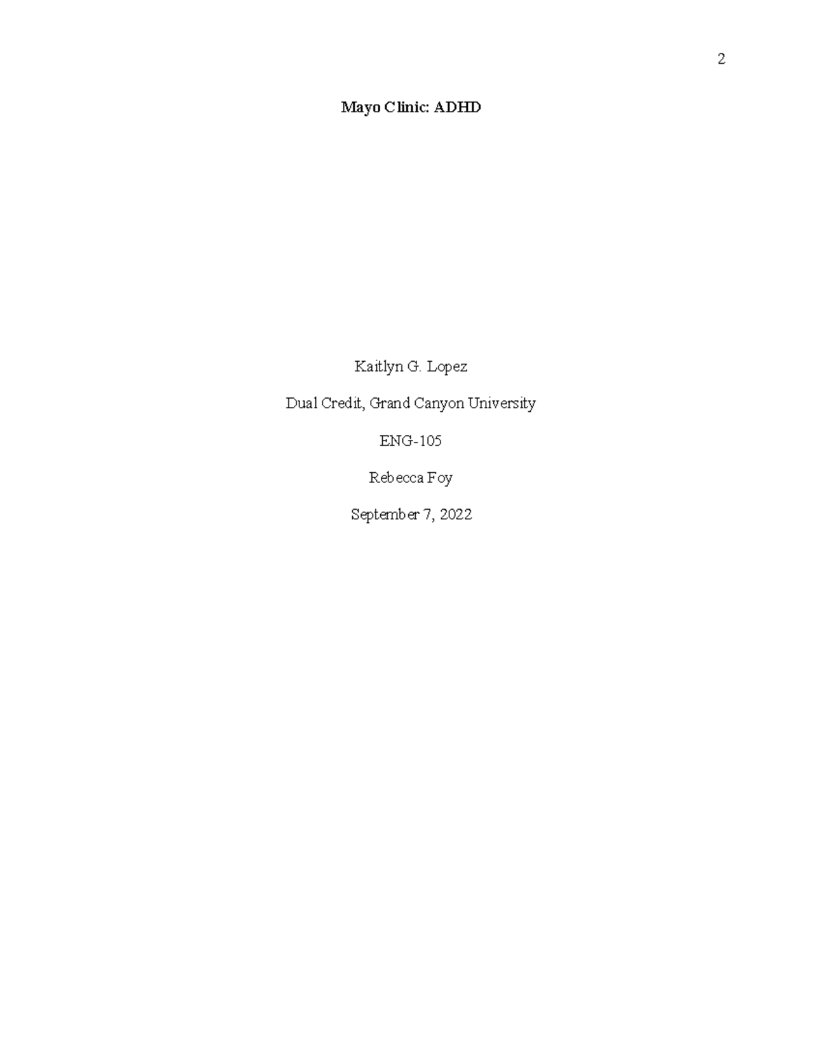 Writing Center Style Apa 7th Edition Template Without Abstract Mayo