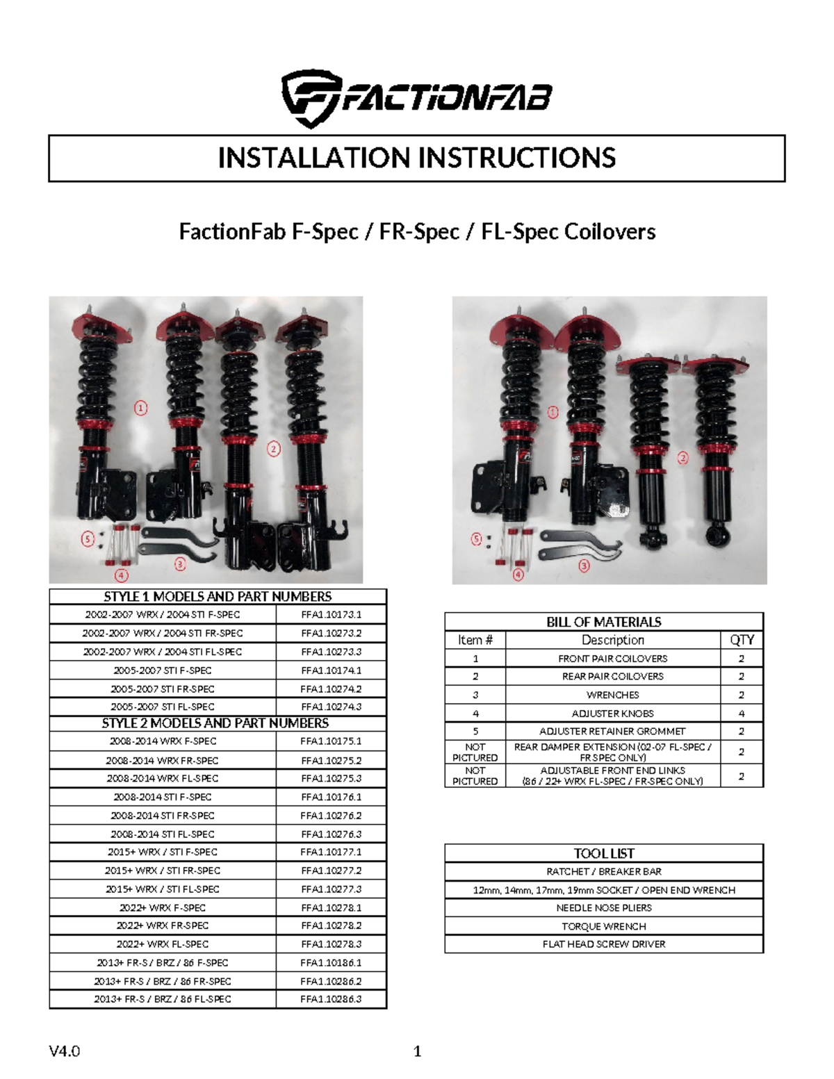 Coilover Install Instructions v6 - V4 1 FactionFab F-Spec / FR-Spec ...