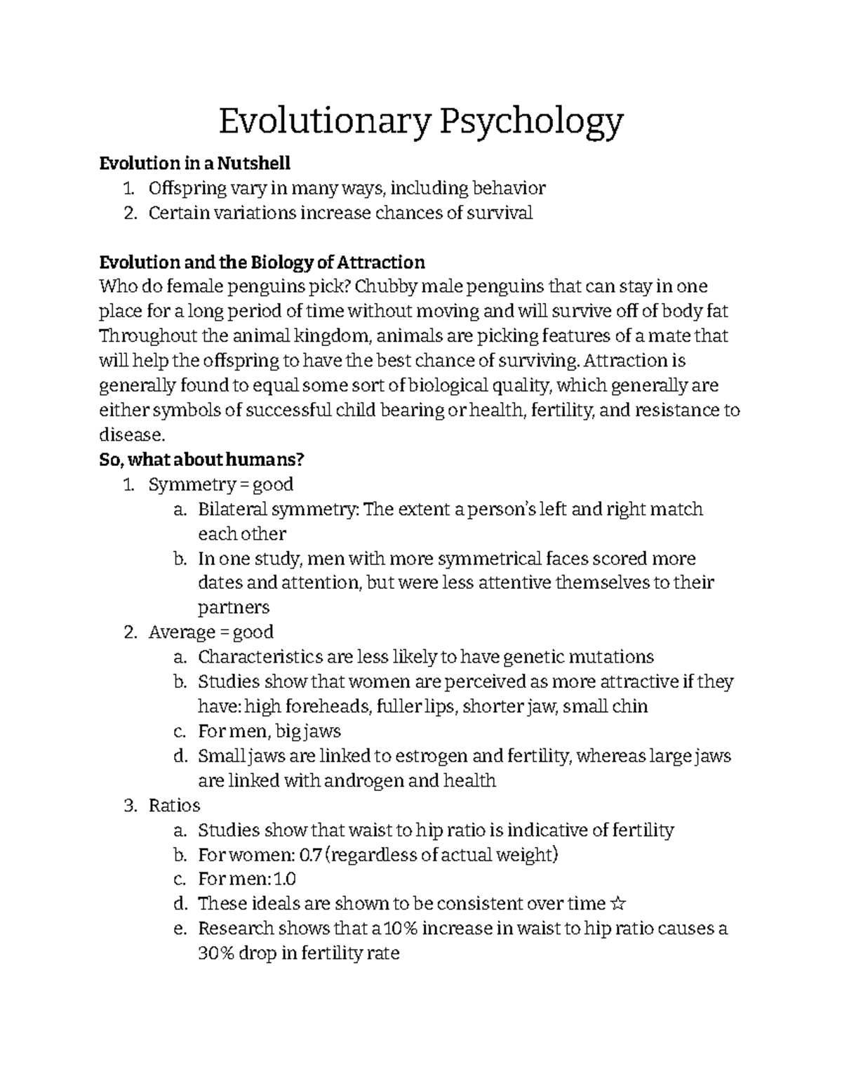 Psych 201, Ch 3-6 - Evolutionary Psychology Evolution in a Nutshell 1. Ospring vary in many ways ...