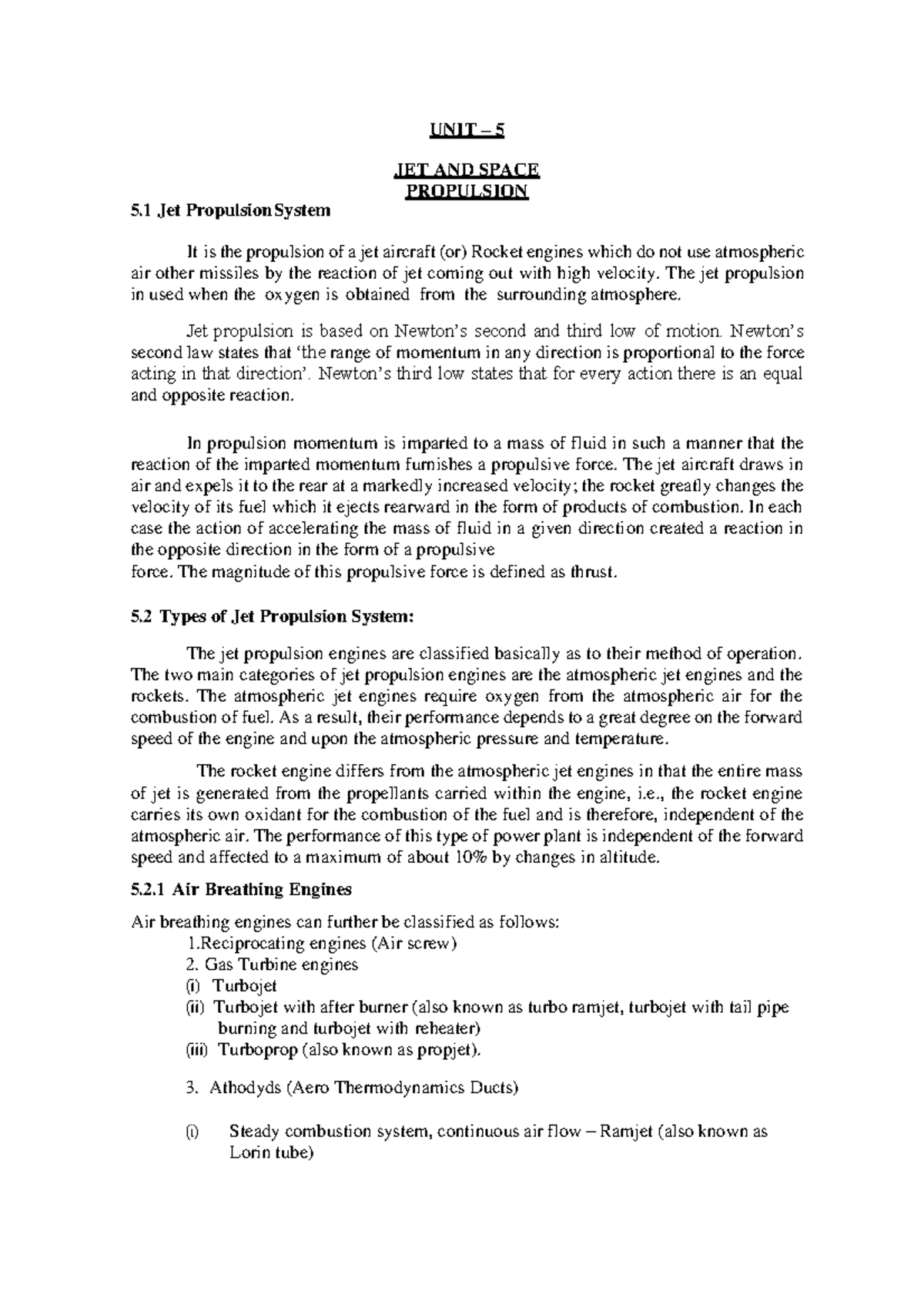 JET AND Space Propulsion notes - 5 Jet Propulsion System UNIT – 5 JET ...