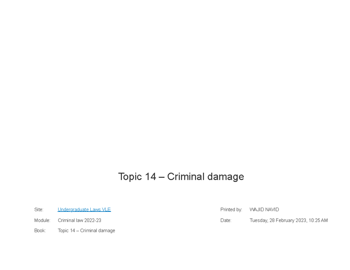 Topic 14 – Criminal damage - Topic 14 – Criminal damage Site: Undergraduate Laws VLE Module ...