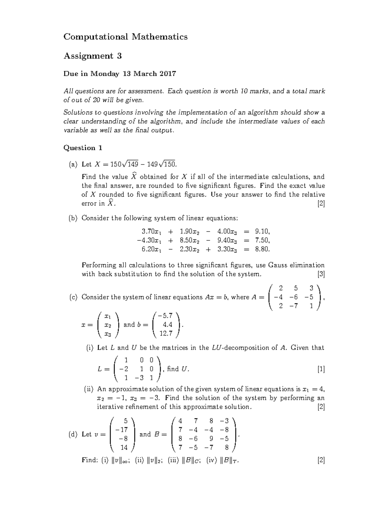 Comp Math Assignment 3 2016-17 - Computational Mathematics Assignment 3 ...
