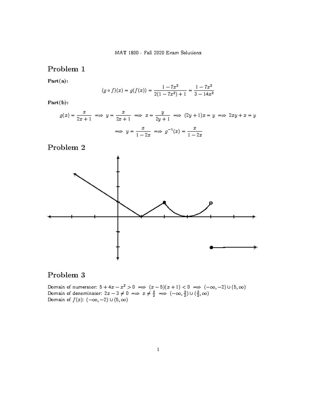 Previous Final Exam w/ Key - Fall 2020 - MAT 1800 - Fall 2020 Exam ...