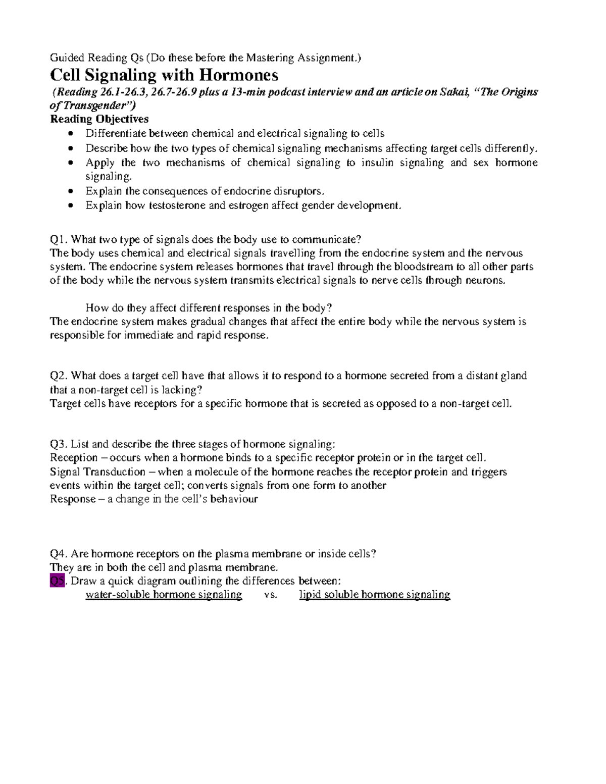 Lesson 5 GRQs Cell Signaling with Hormones - Guided Reading Qs (Do ...
