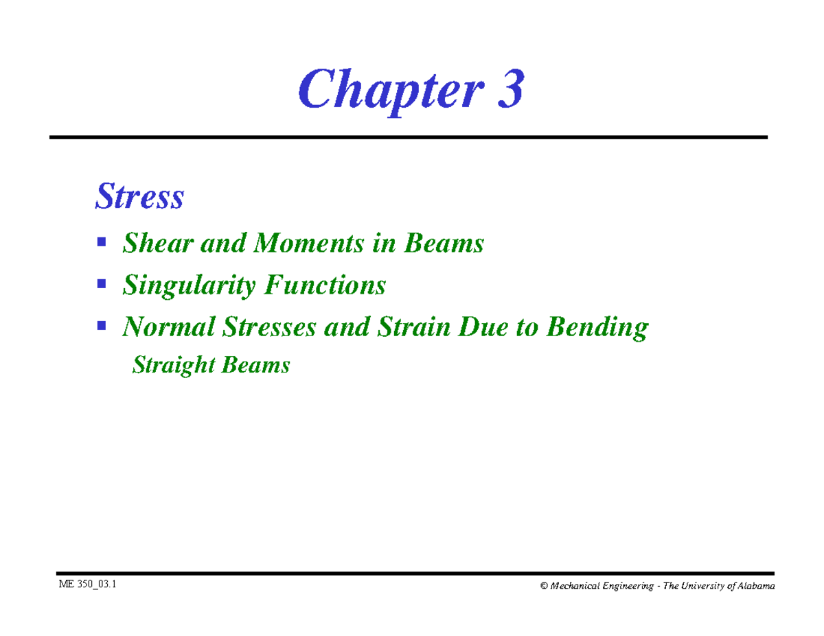 ME350 Su20 Set 03 HO B - notes - Chapter 3 Stress Shear and Moments in ...