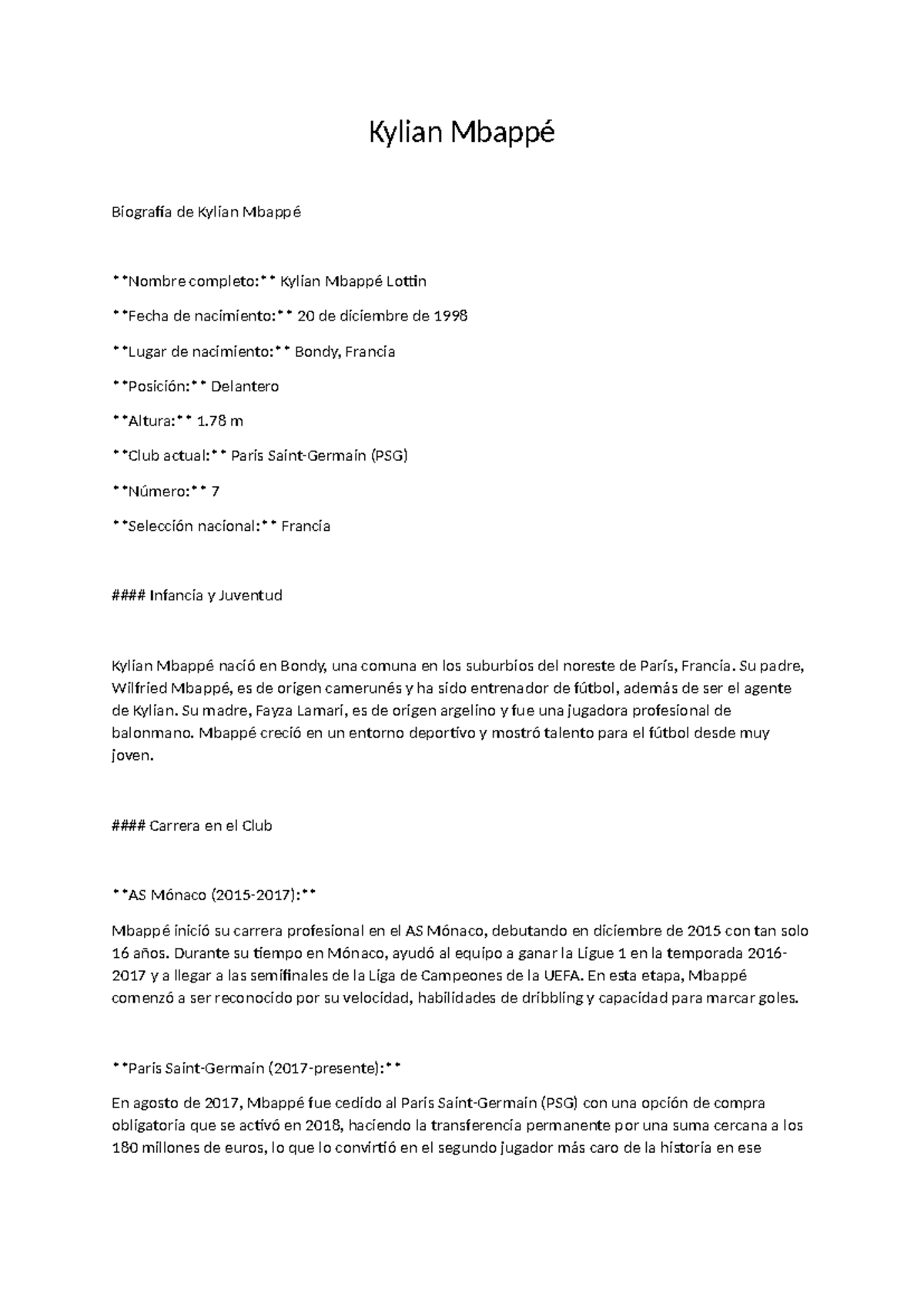 Kylian Mbappé - vvv - Kylian Mbappé Biografía de Kylian Mbappé Nombre ...