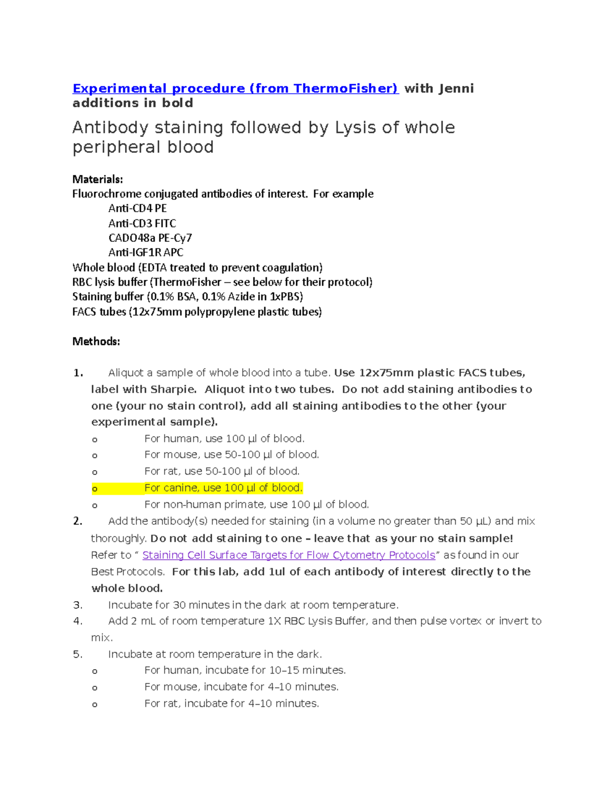 Staining whole blood for flow cytometry - Experimental procedure (from ...