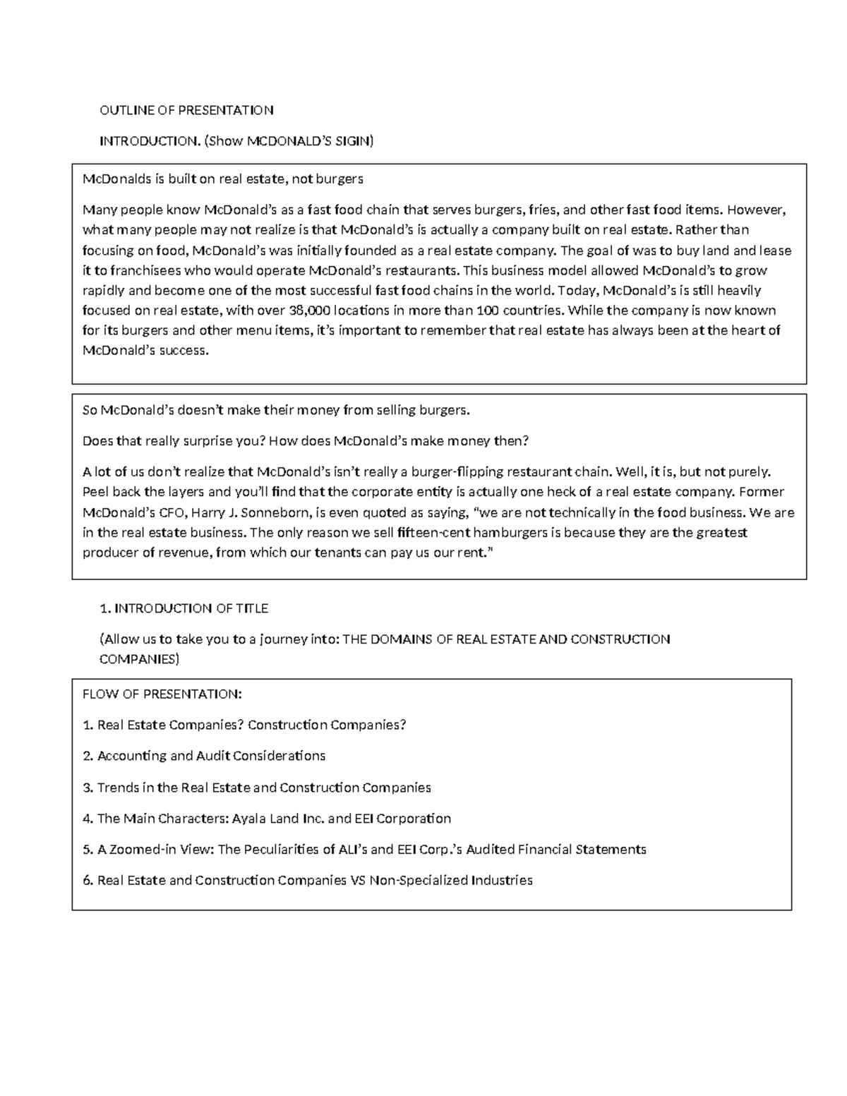 Outline OF Presentation SPEC IND - OUTLINE OF PRESENTATION INTRODUCTION ...