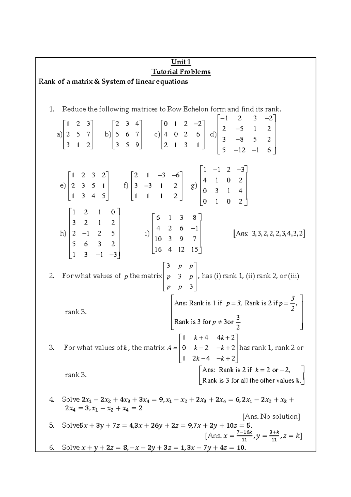 Unit 1 Tutorial Problems Unit 1 Tutorial Problems Rank Of A Matrix unit-1-tutorial-problems-unit-1-tutorial-problems-rank-of-a-matrix