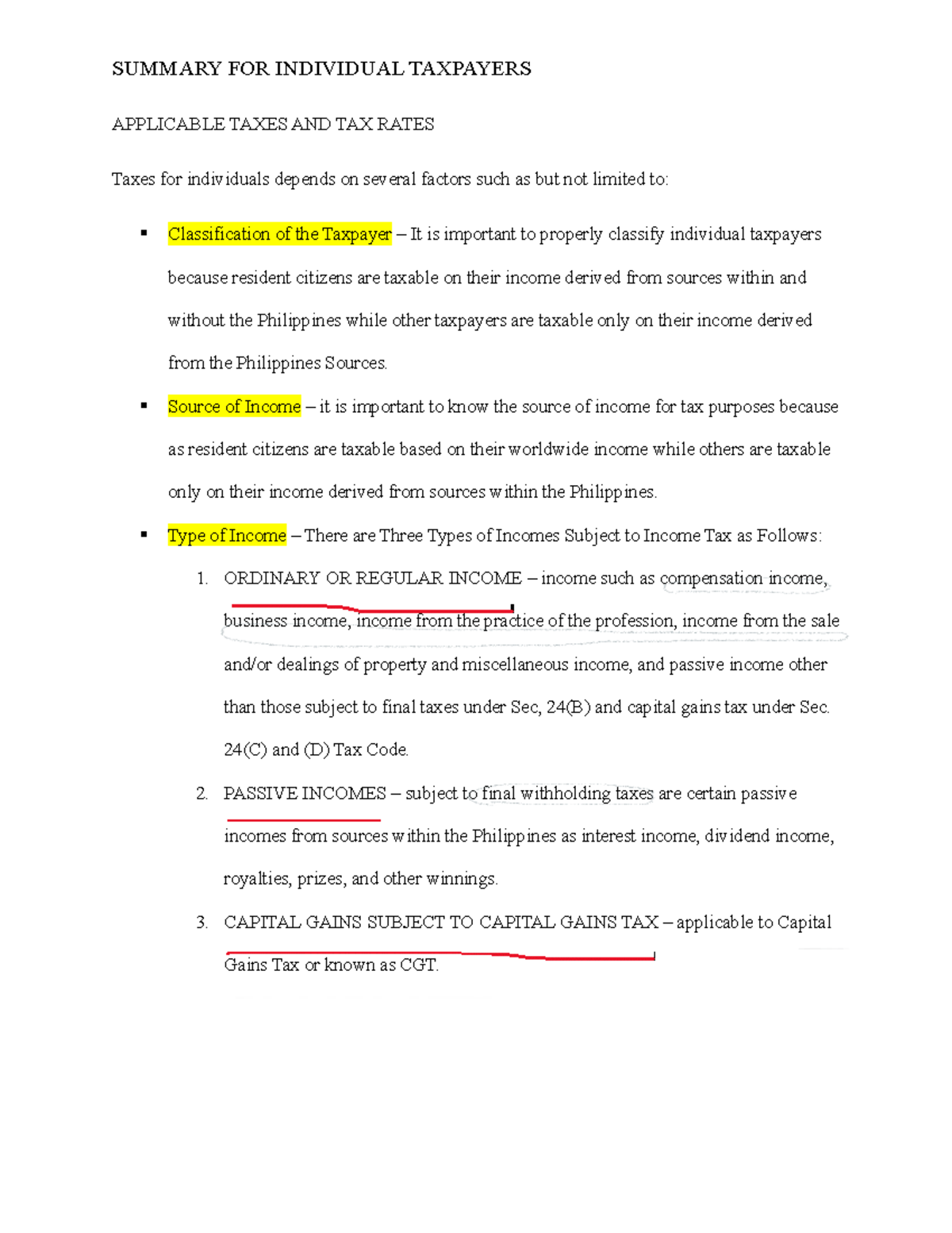 Income Taxes FOR Individual (Part 2) - SUMMARY FOR INDIVIDUAL TAXPAYERS ...