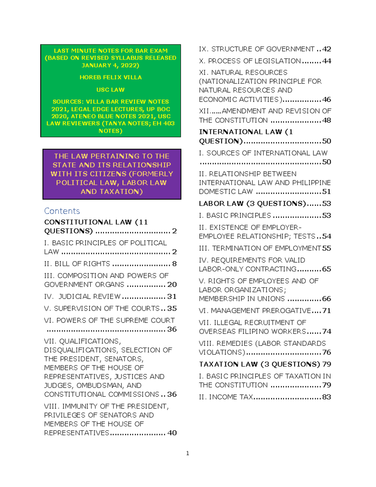 1stday - BAR EXAM - LAST MINUTE NOTES FOR BAR EXAM (BASED ON REVISED ...