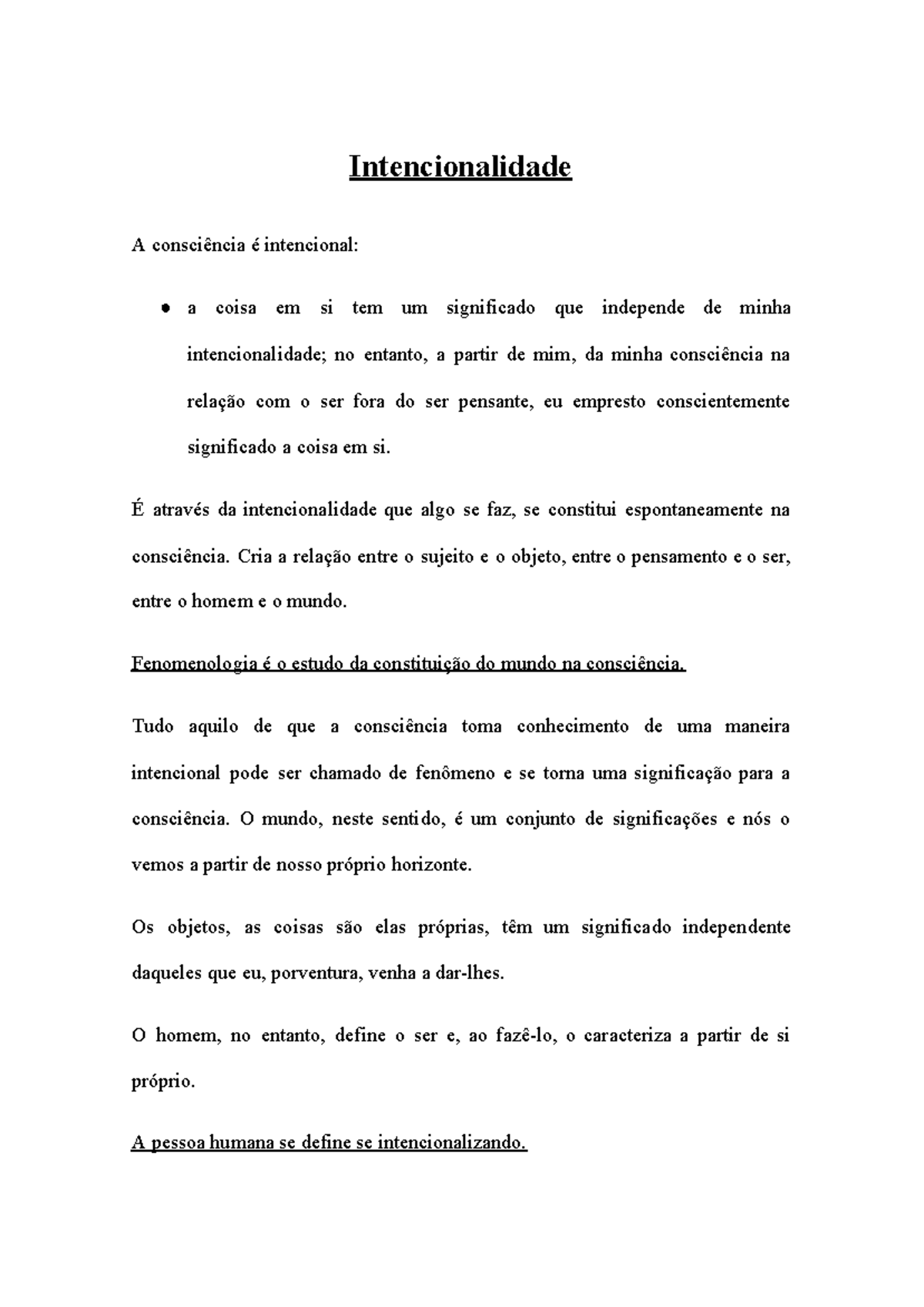 Sensação e percepção 06 - Intencionalidade A consciência é intencional ...