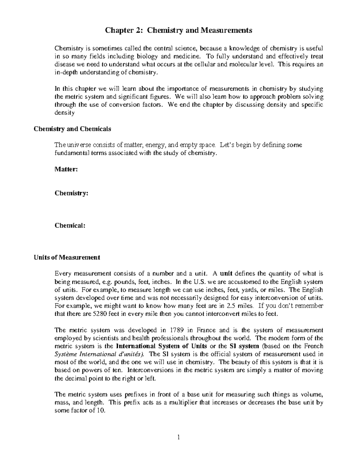 Ch2 Measurements x18 - Chapter 2: Chemistry and Measurements Chemistry ...