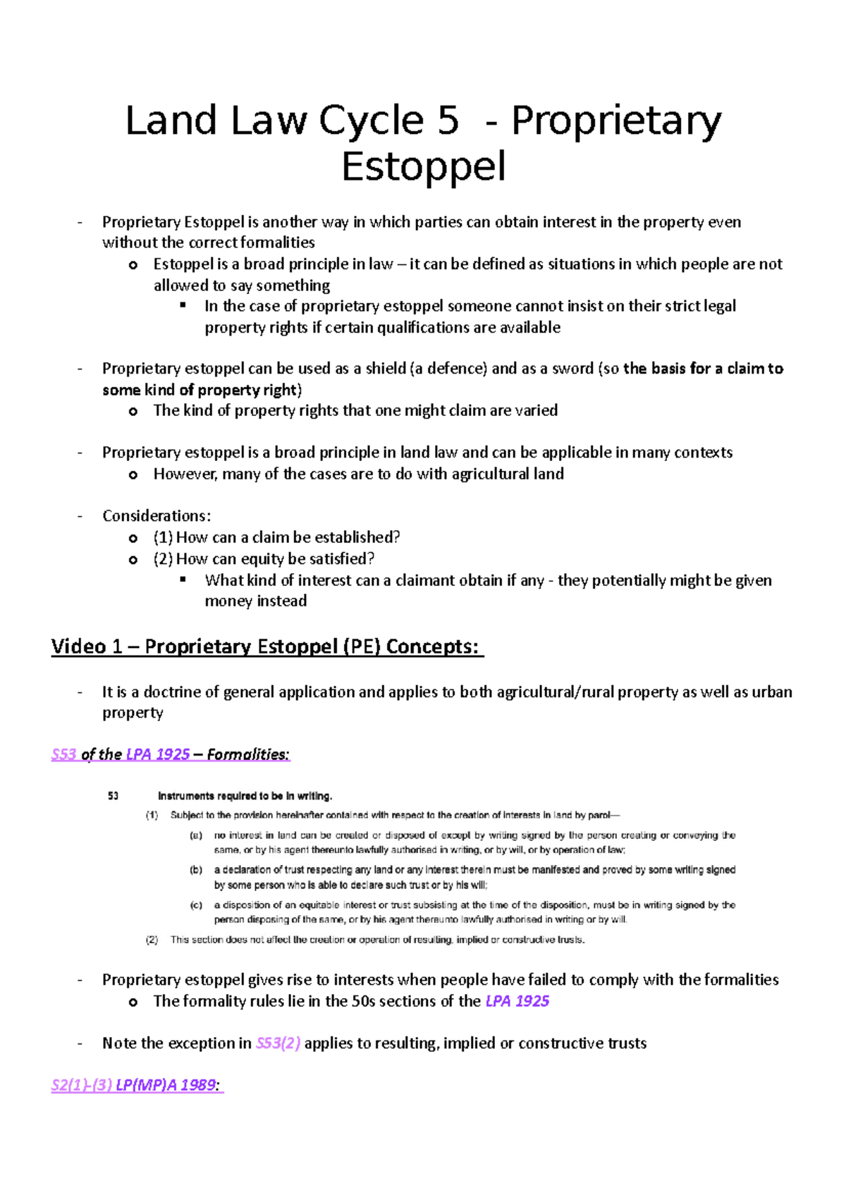 LLLC5 - Proprietary Estoppel - Land Law Cycle 5 - Proprietary Estoppel ...