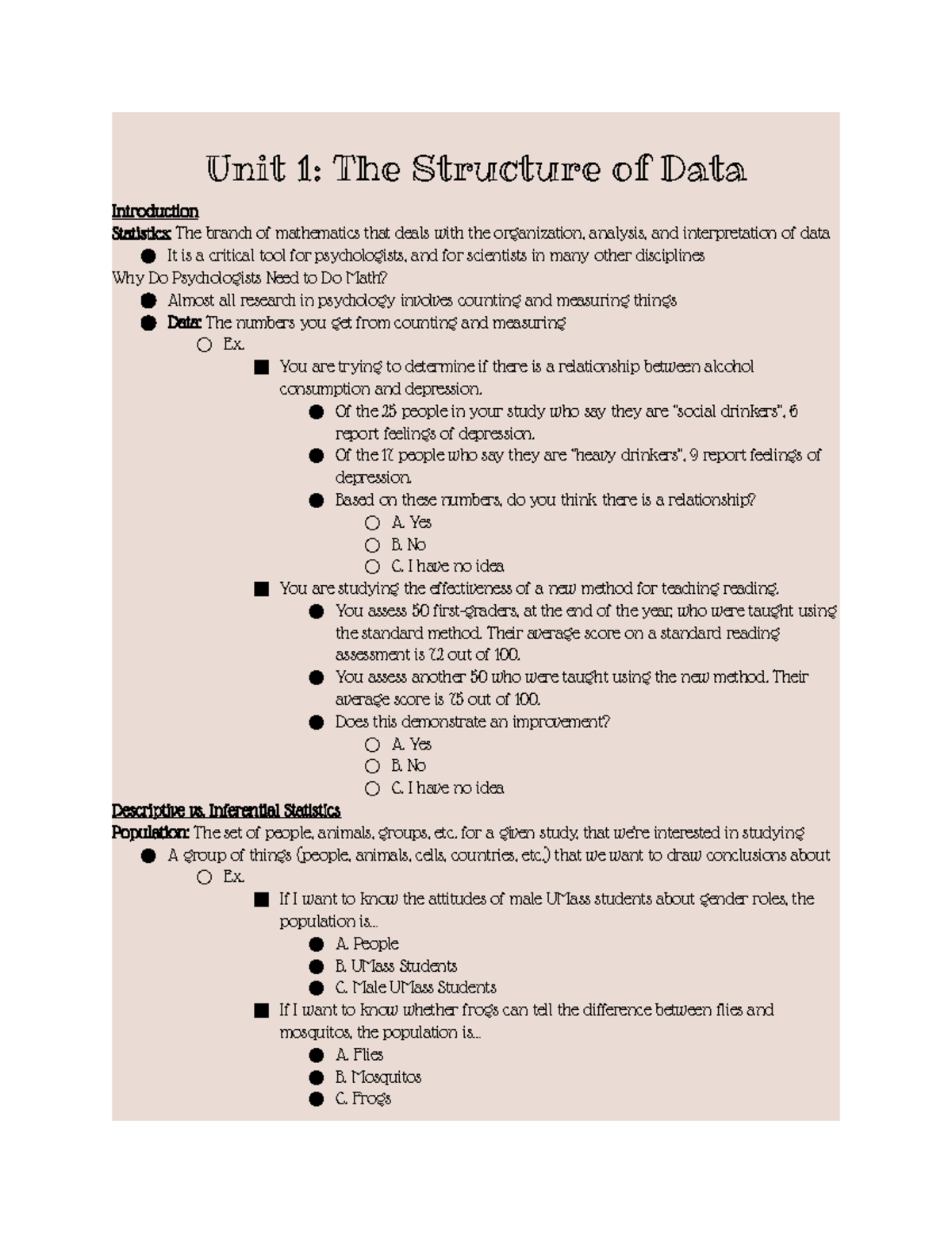 Unit 1 Notes - Unit 1: The Structure of Data Introduction Statistics ...