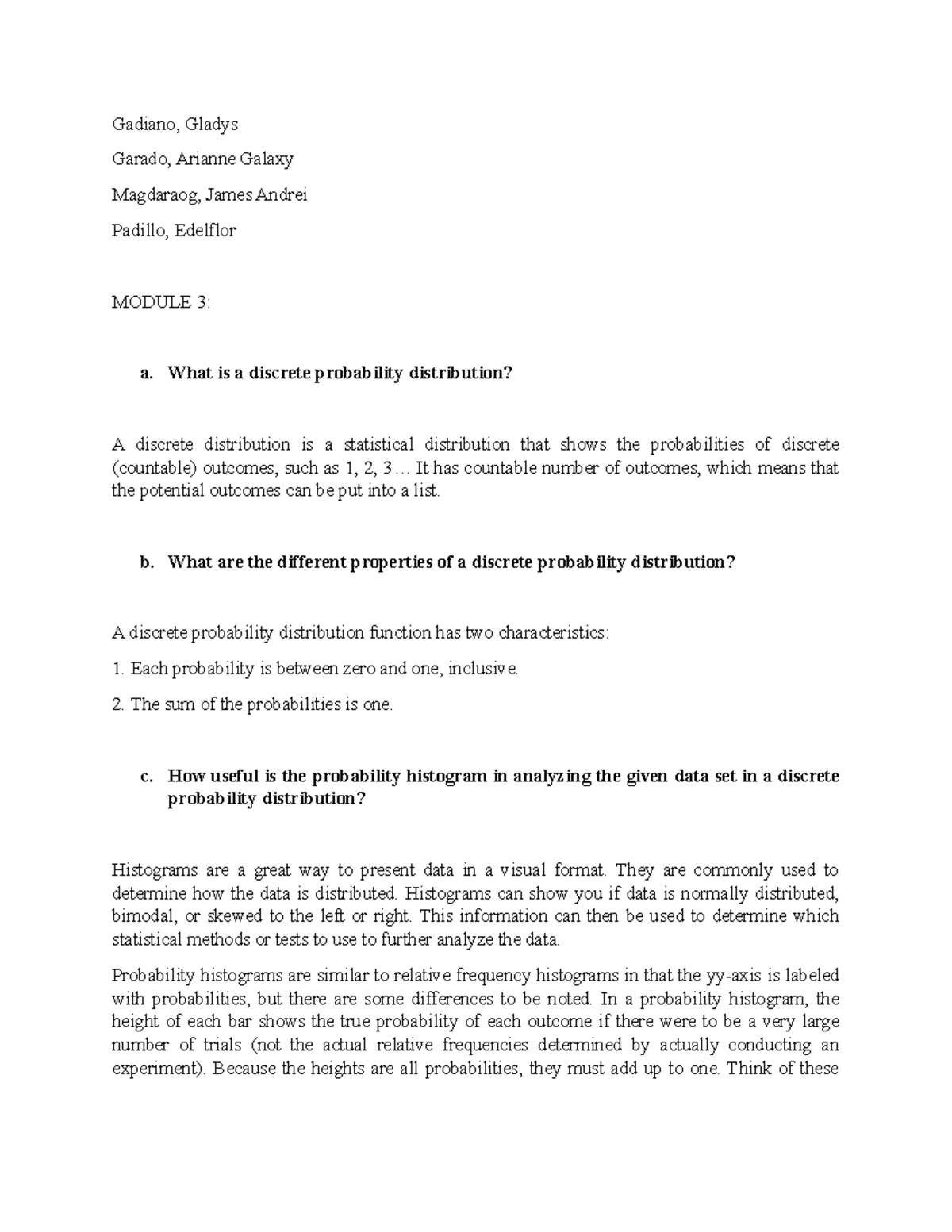 Statistics: Module 3 and 4 - Gadiano, Gladys Garado, Arianne Galaxy ...