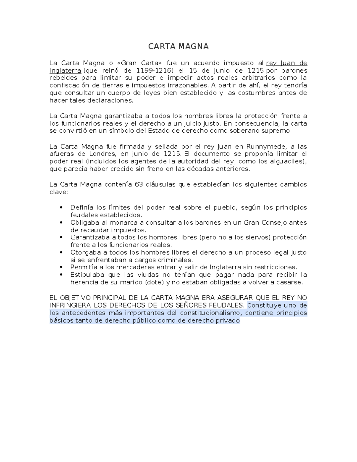 Carta Magna - informacion - CARTA MAGNA La Carta Magna o «Gran Carta ...