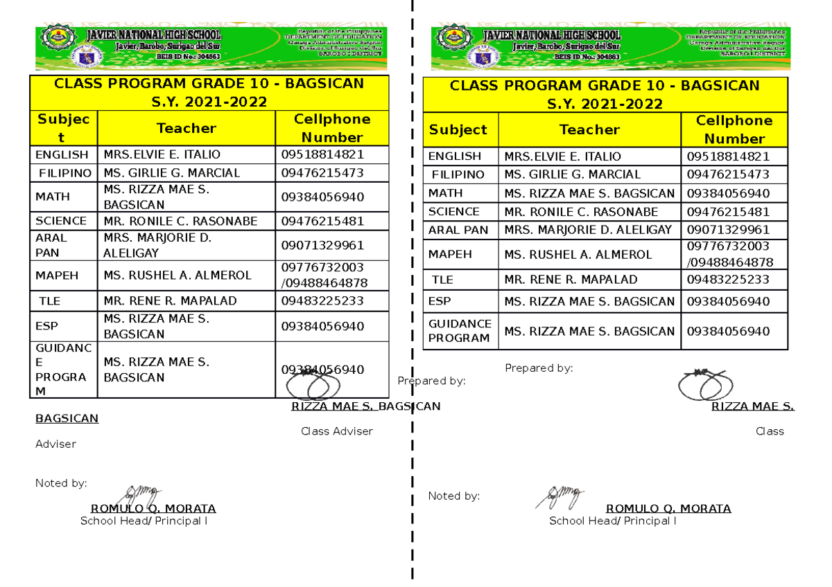 General Class Program JHS - Prepared by: Prepared by: RIZZA MAE S ...
