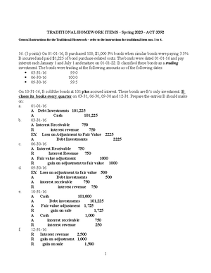 HWNos 9to15 - homework - TRADITIONAL HOMEWORK ITEMS - Spring 2023 - ACT ...