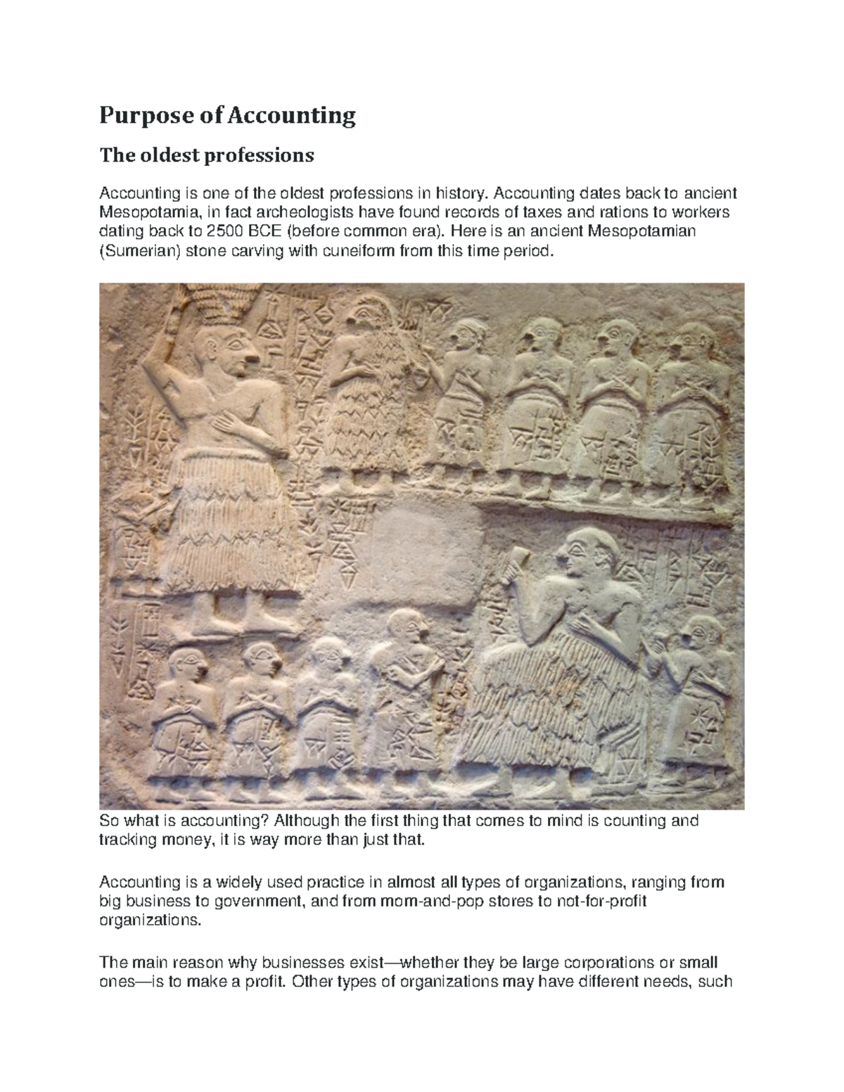 Reading 1 - Practice material - Purpose of Accounting The oldest ...