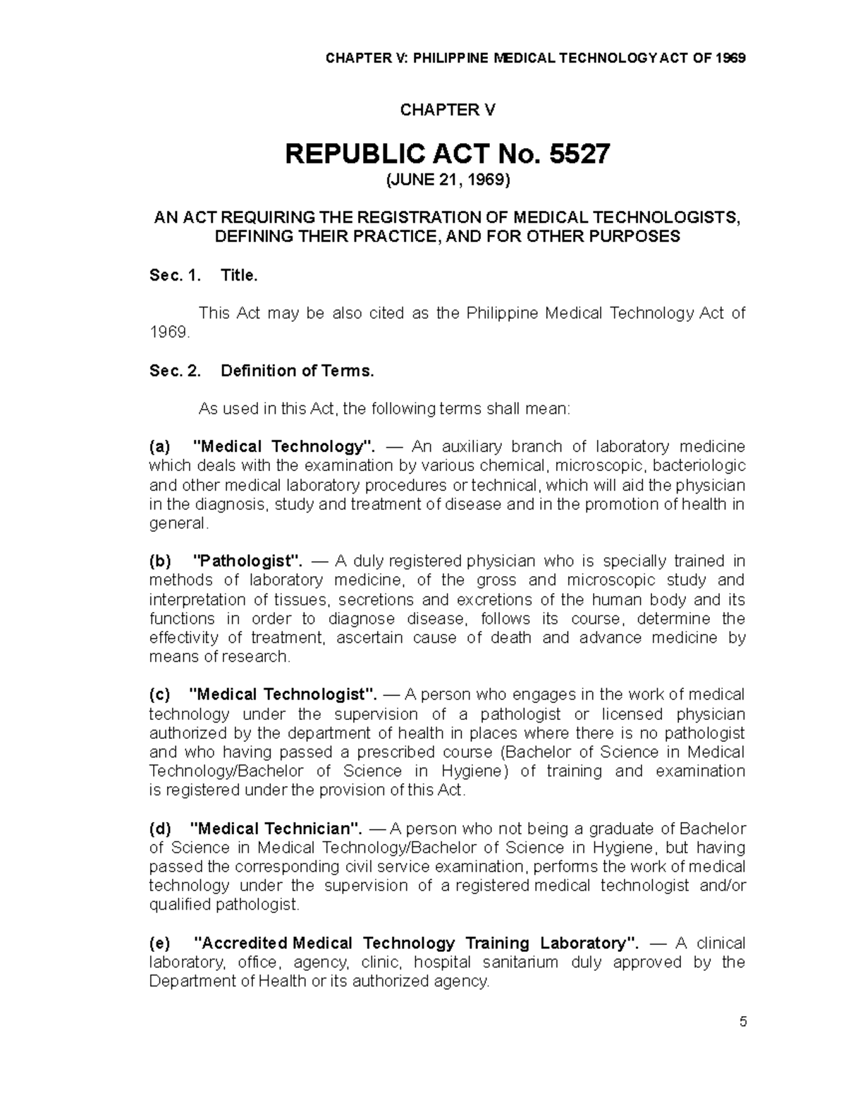 RA-5527 - Extracted from the subject Medical Technology Laws in classes ...