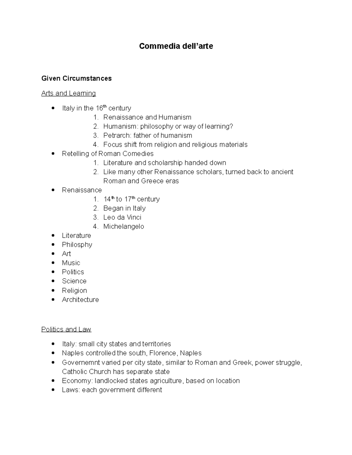 Commediadell'art Notes - Commedia dell’arte Given Circumstances Arts ...