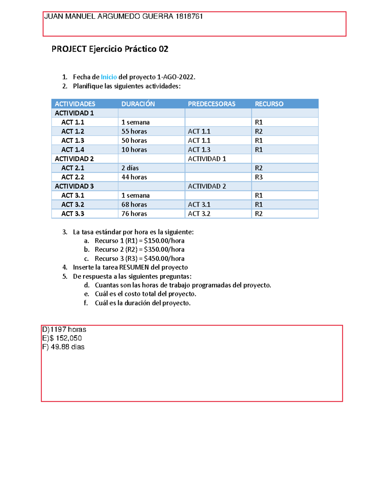 Project Ejercicio Práctico 2 - PROJECT Ejercicio Práctico 02 Fecha de Inicio del proyecto 1-A GO ...
