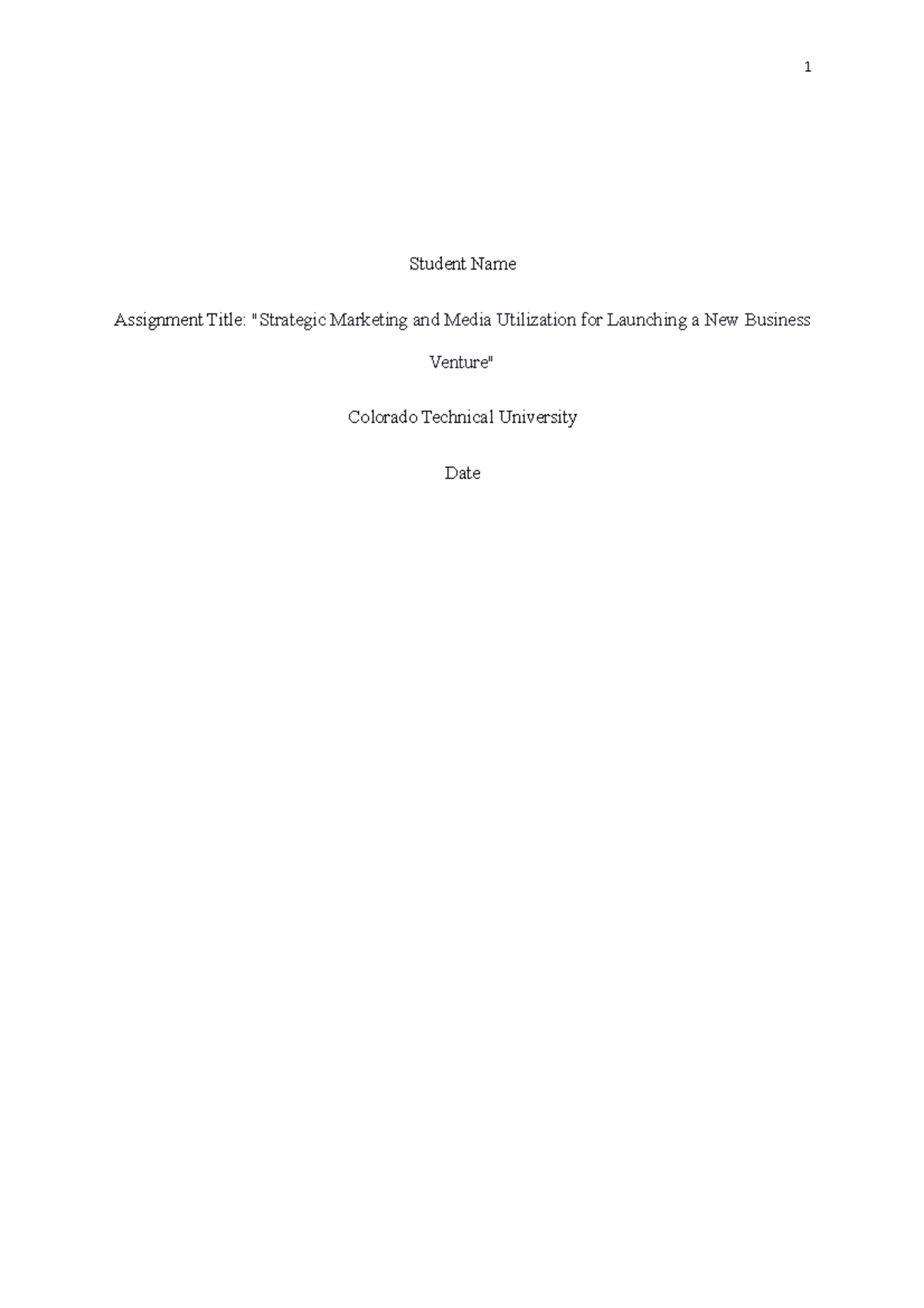 Unit 3 individual project - Student Name Assignment Title: "Strategic ...