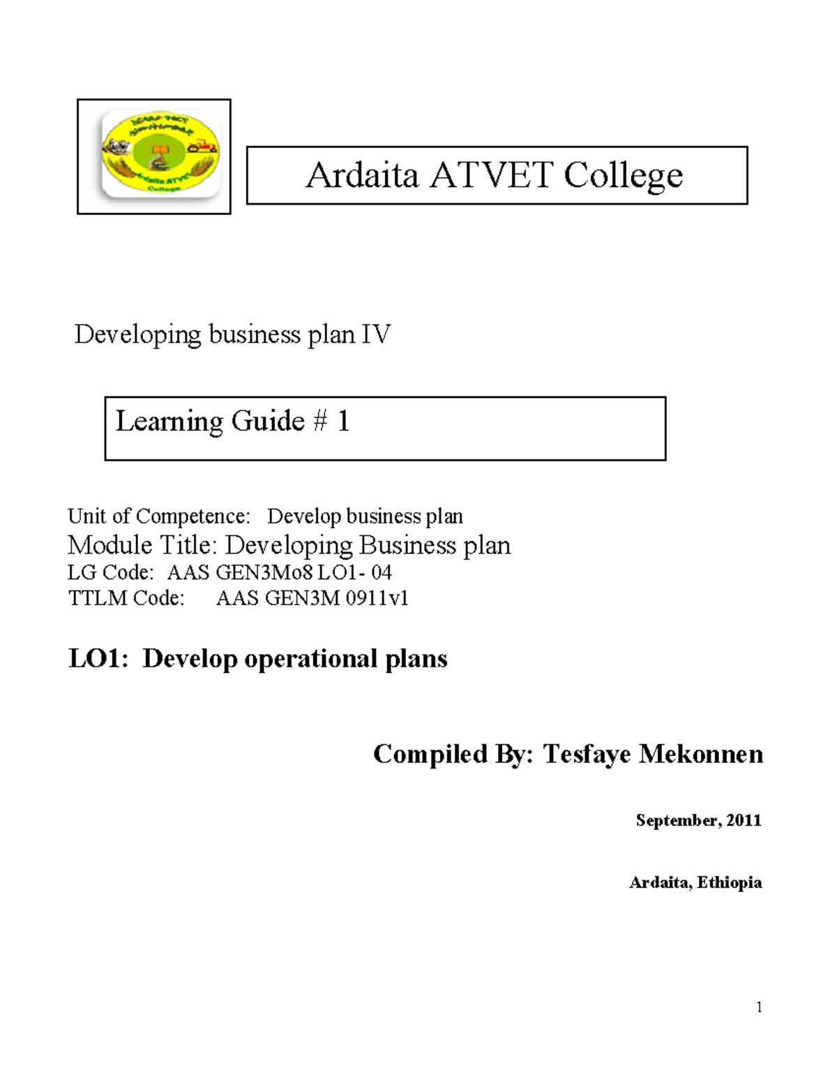 Develop Business Plan - Good - Developing business plan IV Unit of ...