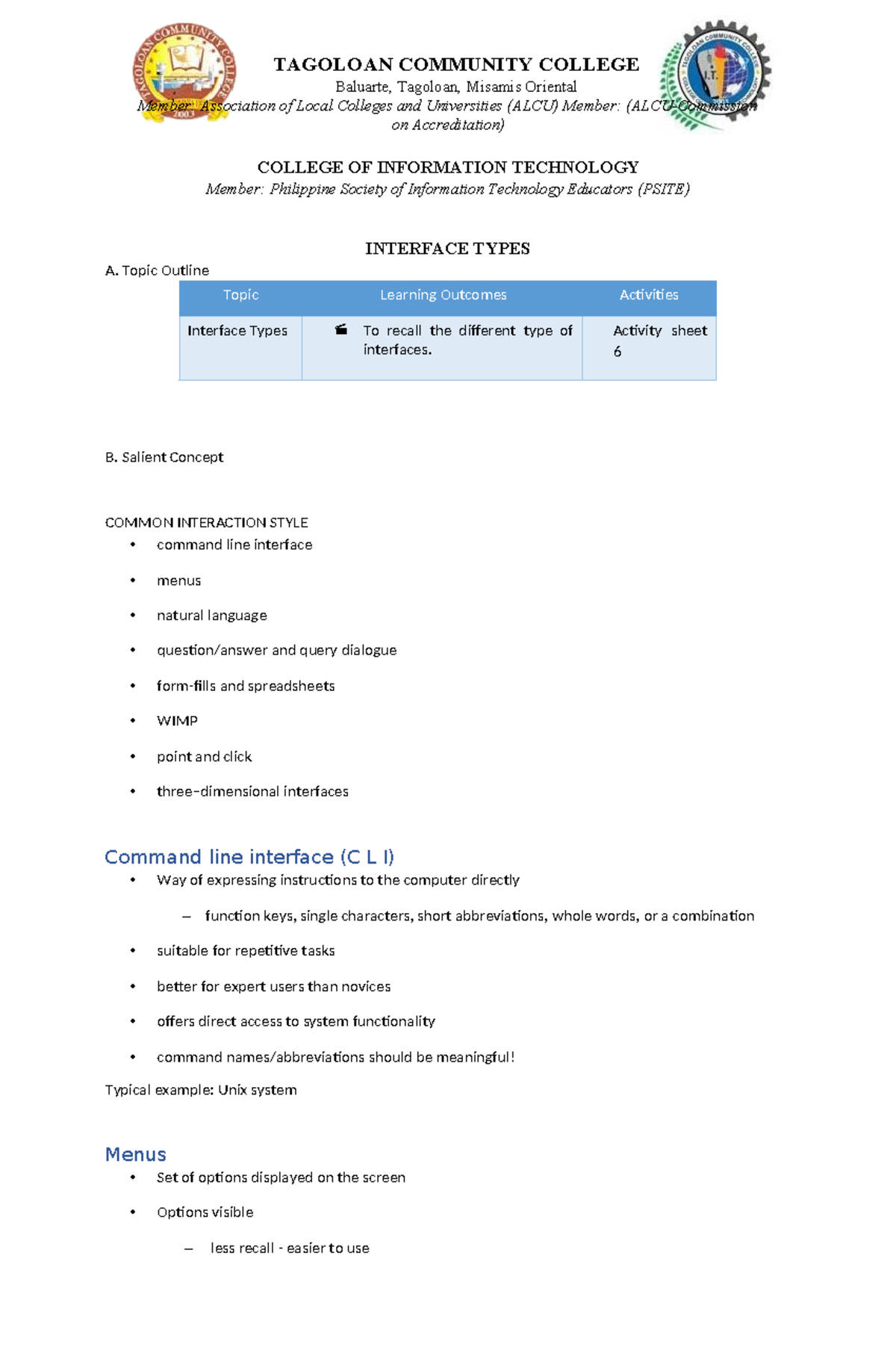 Module 6 - here some notes for HCI 1 - Baluarte, Tagoloan, Misamis ...