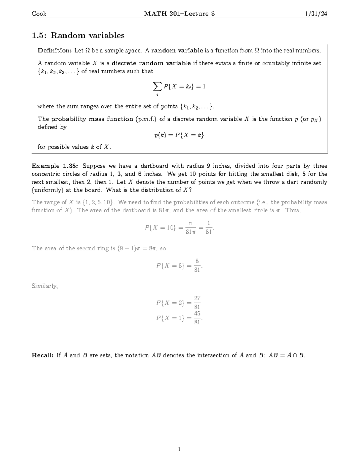 MATH201Lecture 5 - Notes for Lecture 5 of MATH 201 - 1: Random ...