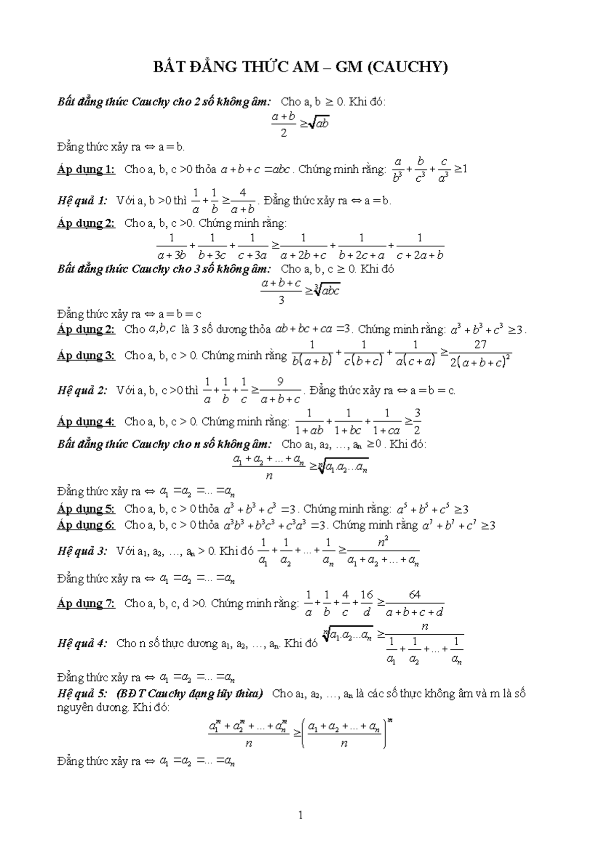 BDT CS - Toán bất đẳng thức - BẤT ĐẲNG THỨC AM – GM (CAUCHY) Bất đẳng ...