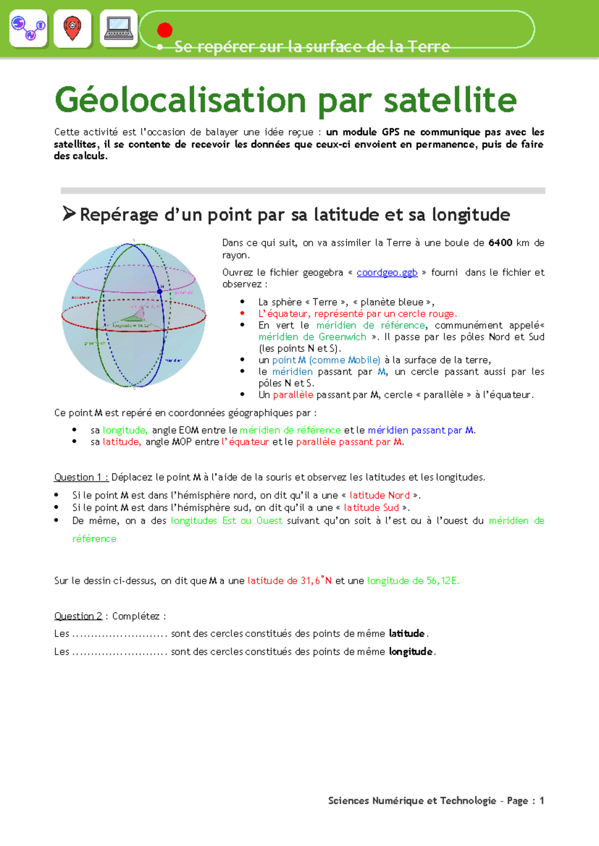 Se repérer sur la surface de la terre - Géolocalisation par satellite ...