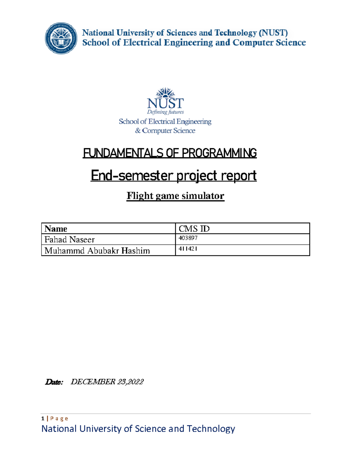 End Semester Project - 1 | P a g e FUNDAMENTALS OF PROGRAMMING End ...