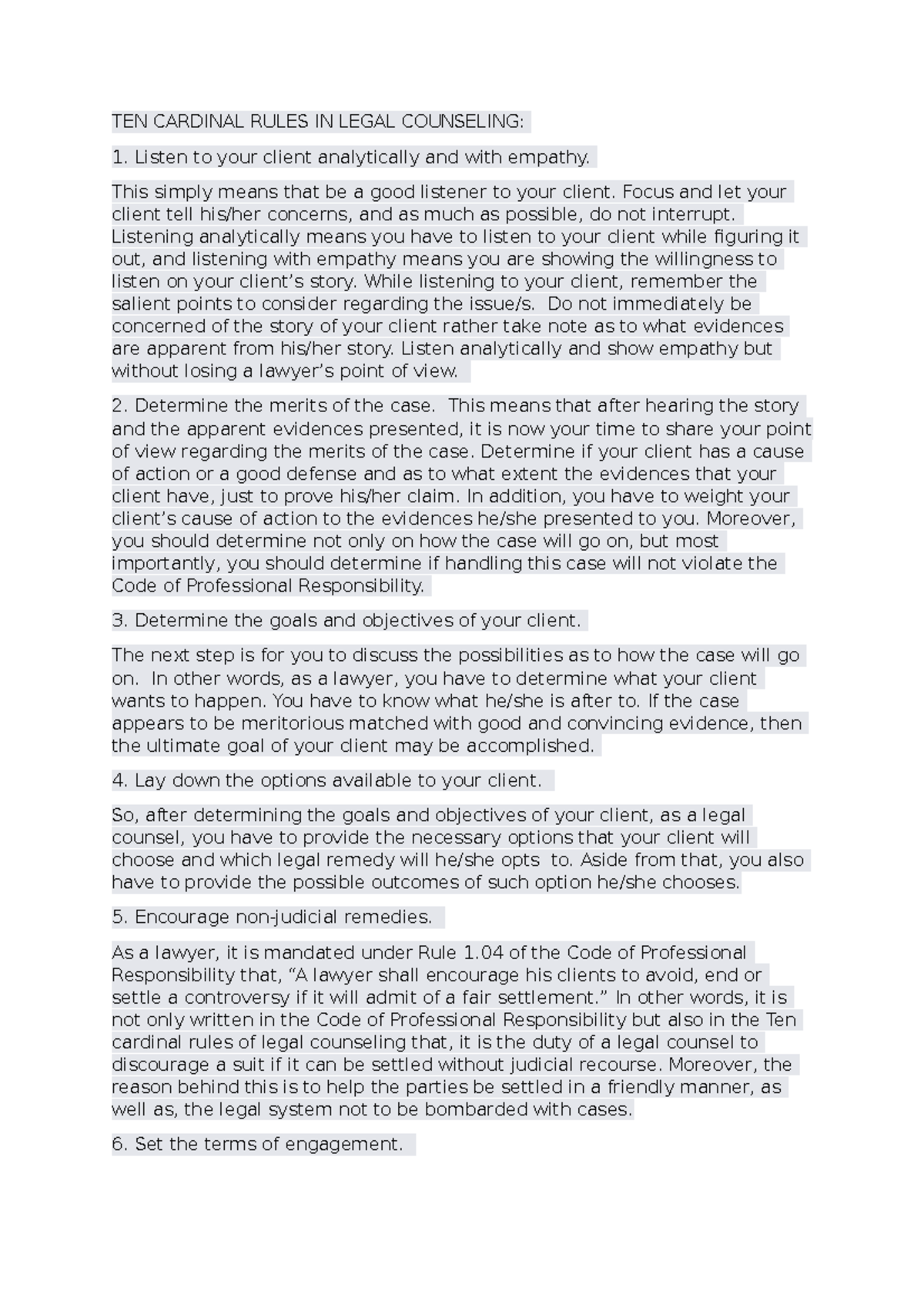 TEN Cardinal Rules IN Legal Counseling - TEN CARDINAL RULES IN LEGAL ...