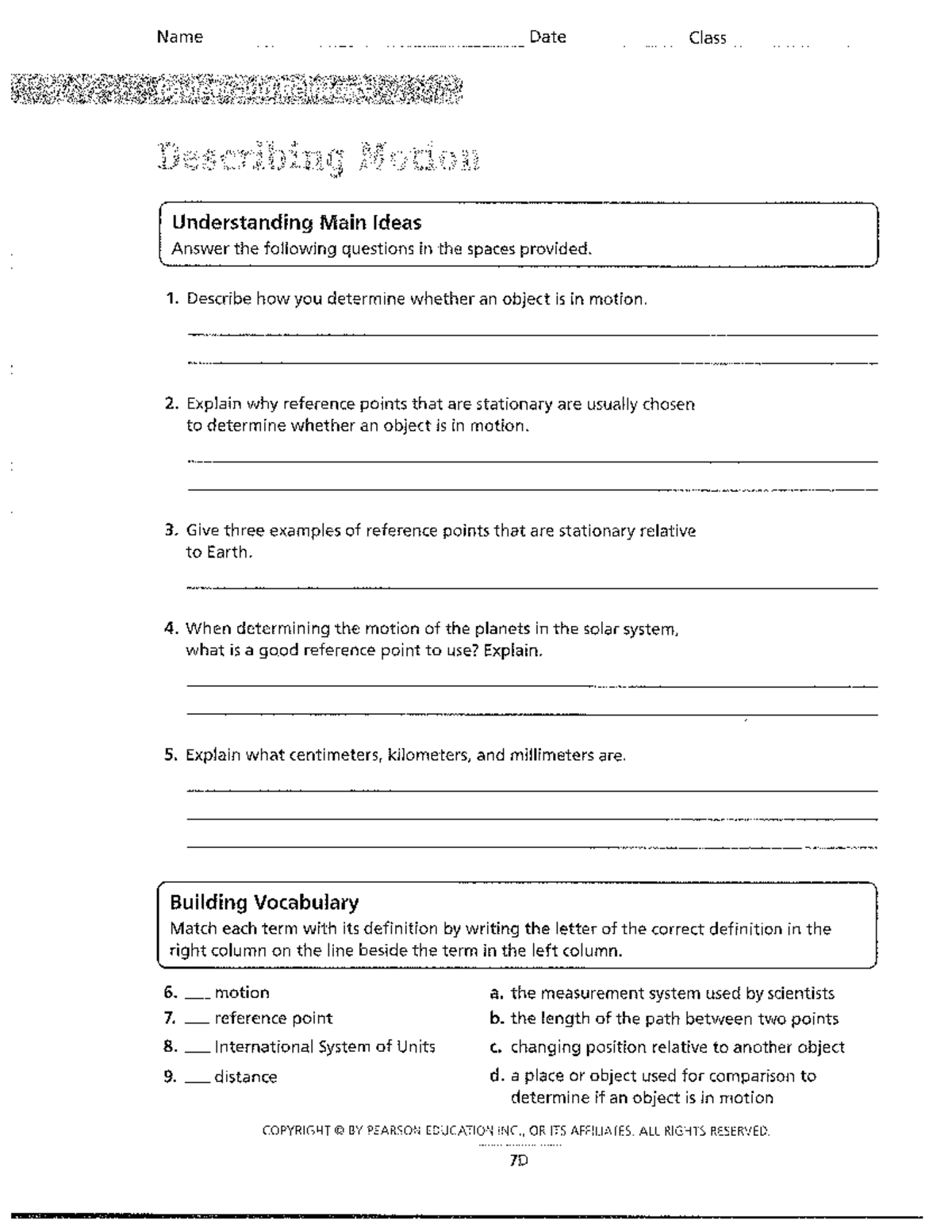 Motion-review reinforce - Name Date Class Review and Reinforce ...