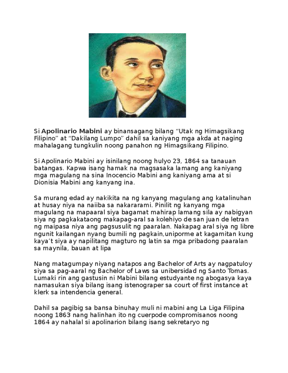 Apolinario Mabini - To read - Si Apolinario Mabini ay binansagang ...