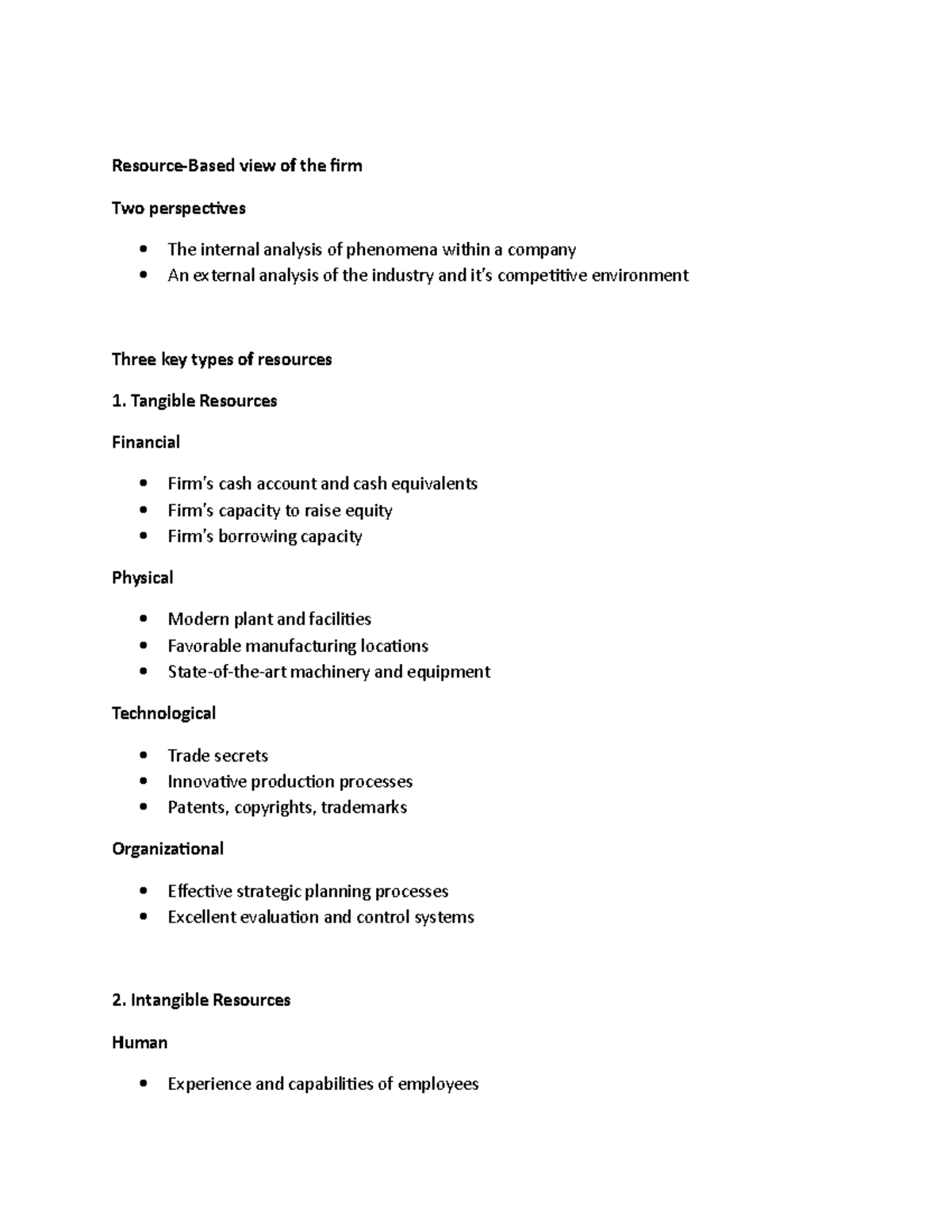 Resource-Based View of the Firm - Resource-Based view of the firm Two ...