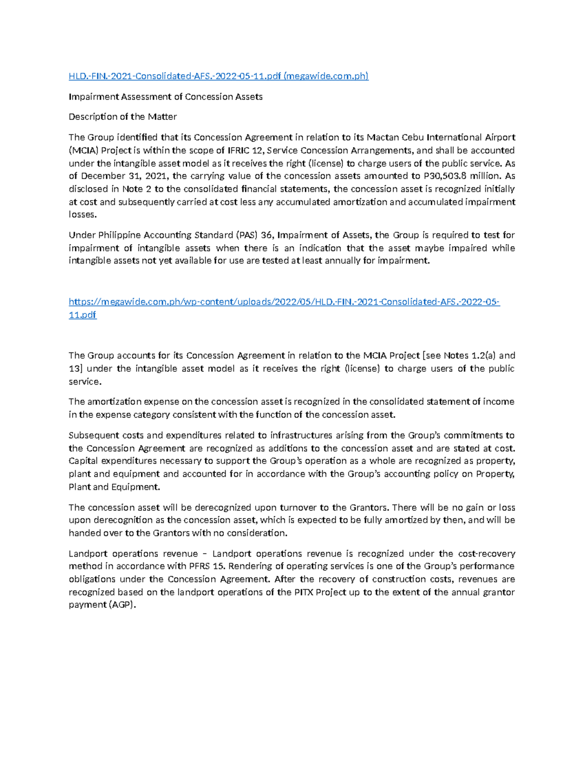 Concession Asset - HLD.-FIN.-2021-Consolidated-AFS.-2022-05-11 ...