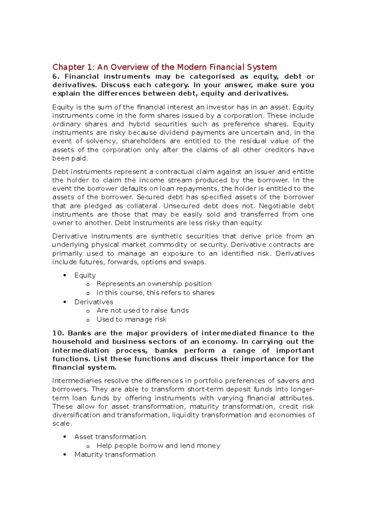Tutorial 2 - Chapter 1: An Overview of the Modern Financial System ...