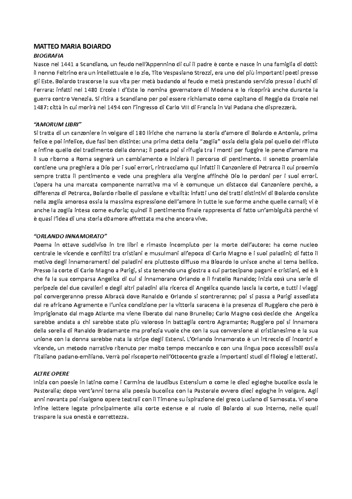 Matteo Maria Boiardo - MATTEO MARIA BOIARDO BIOGRAFIA Nasce nel 1441 a ...