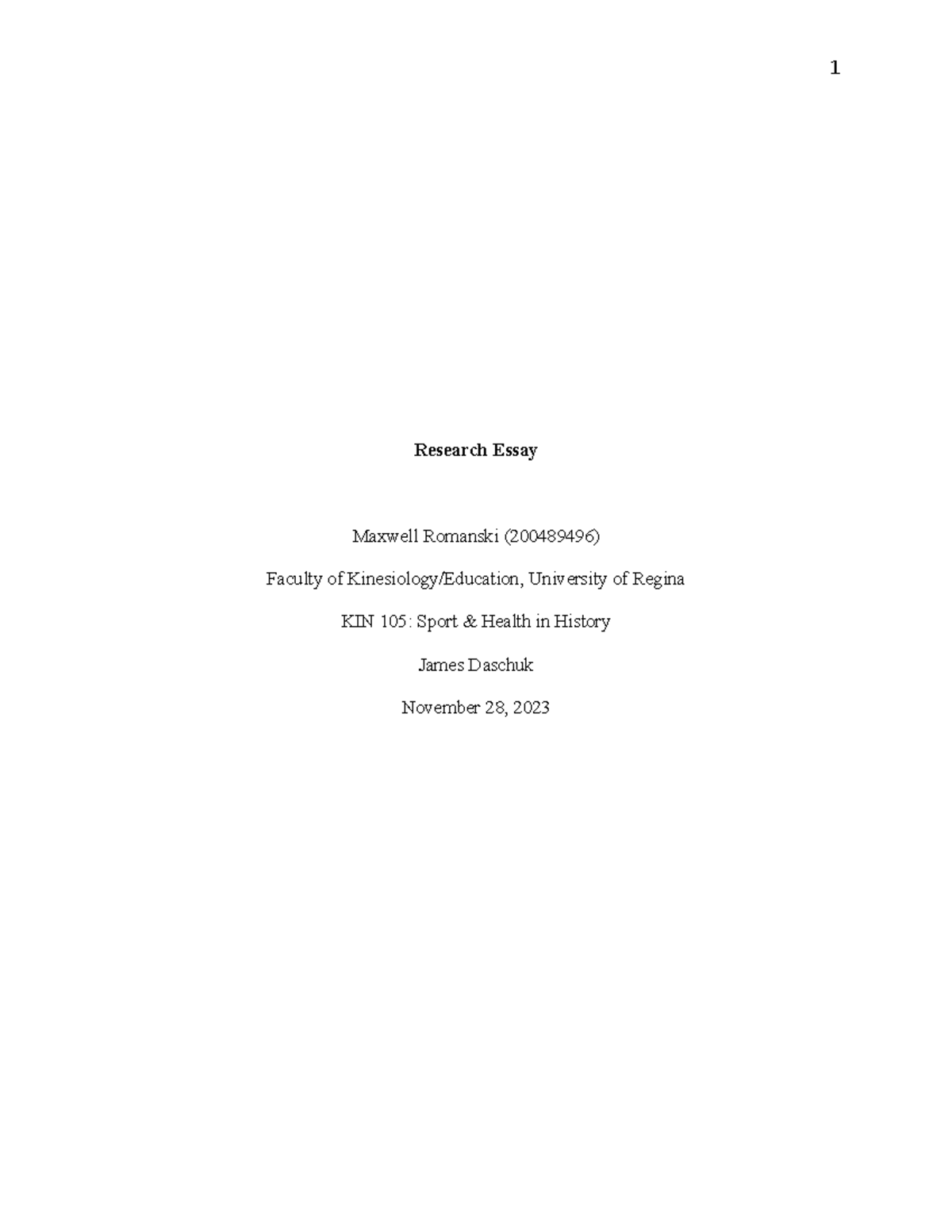 Research paper Maxwell R - Research Essay Maxwell Romanski (200489496 ...