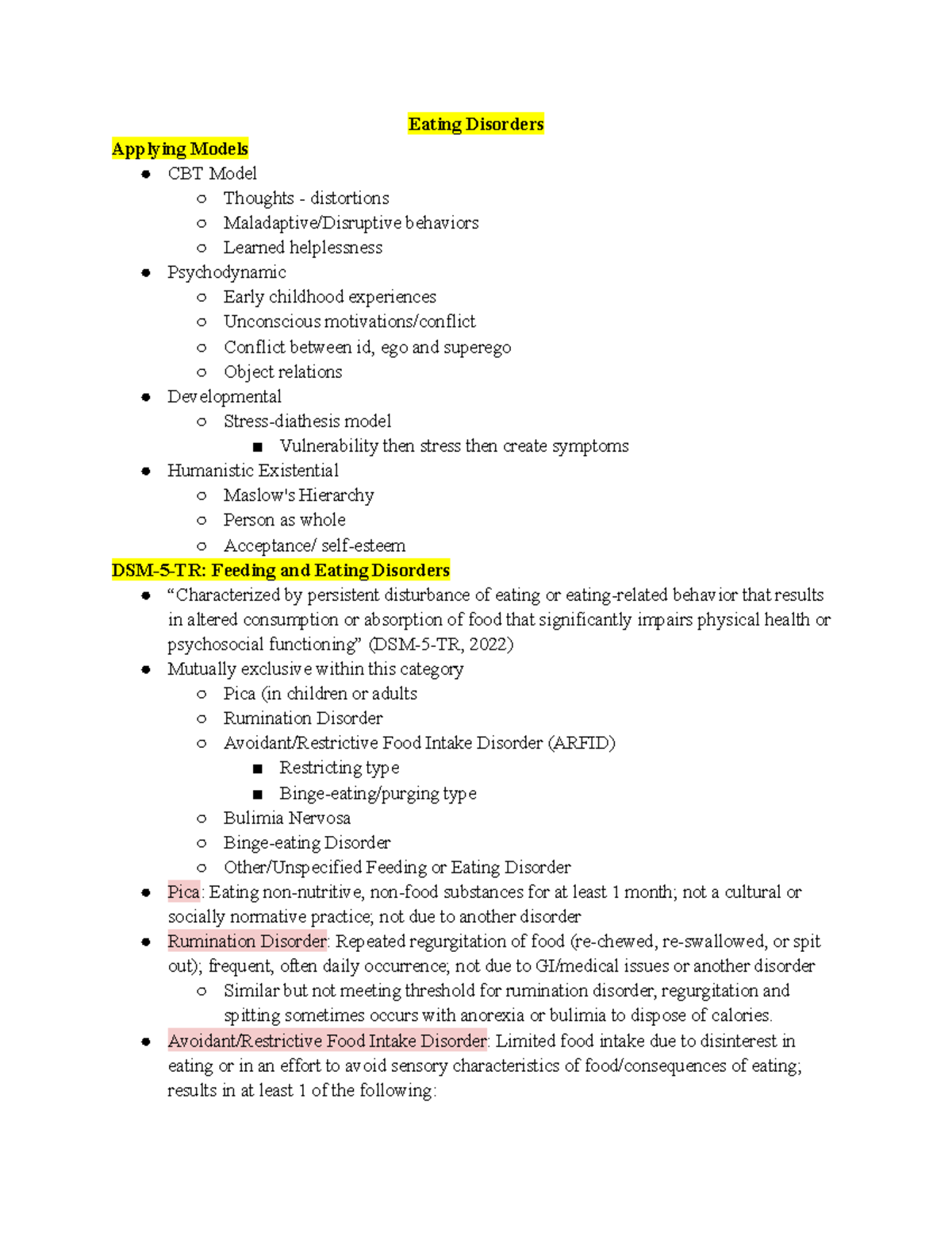Eating Disorders - Eating Disorders Applying Models CBT Model Thoughts ...